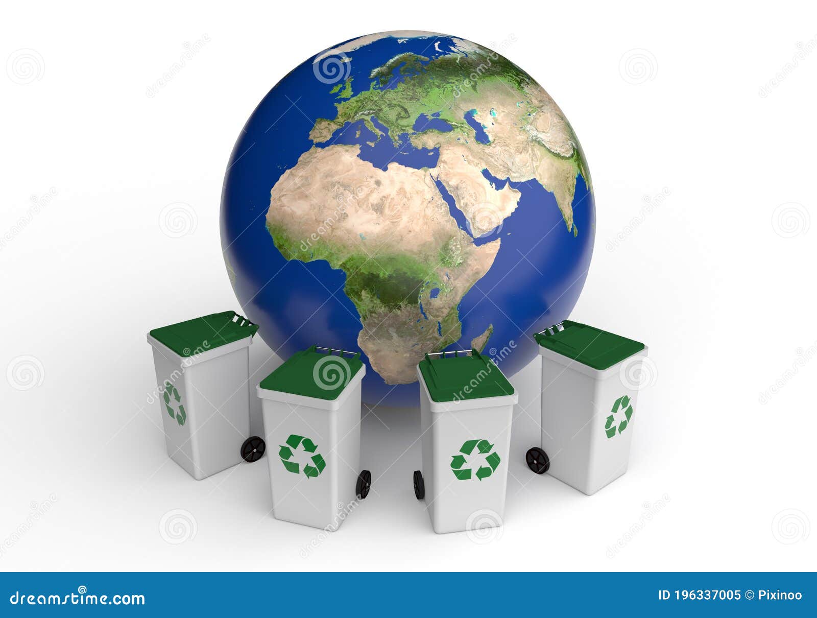 Waste Recycling Concept with the Planet Earth and Garbage Cans Around ...