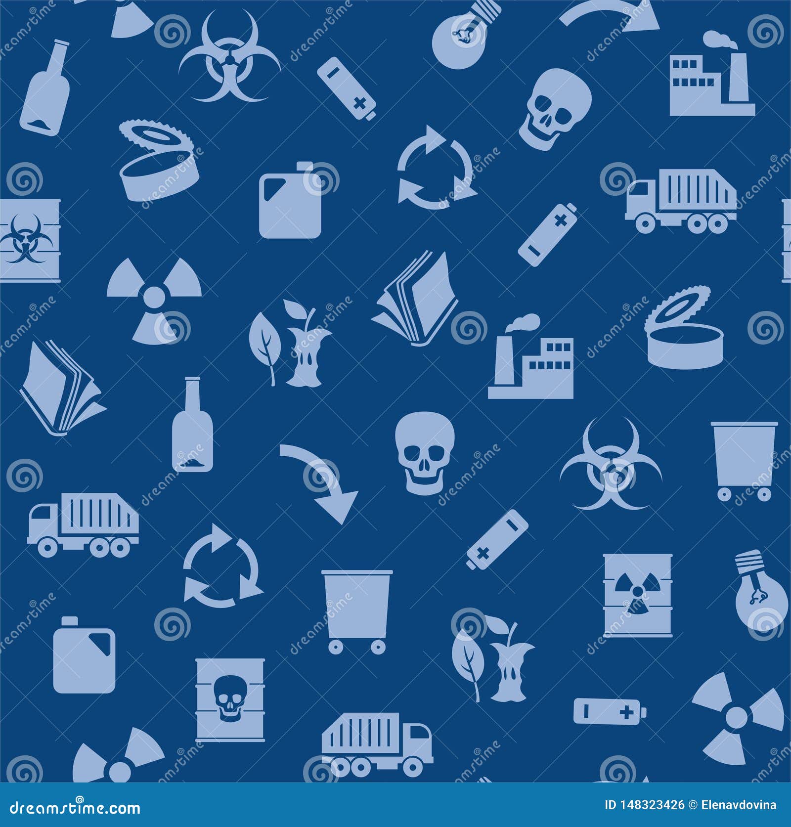 Waste, Recycling, Seamless Pattern, Color, Dark Blue, Vector. Stock ...