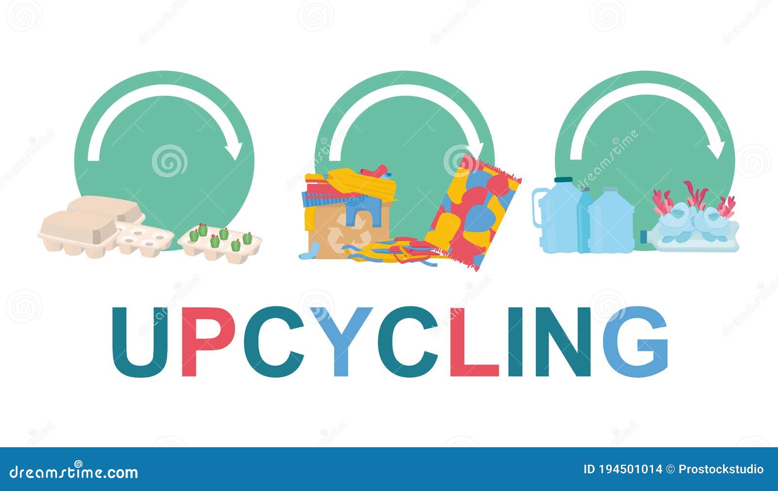 Waste Reuse. Vector Illustration with Various Materials for Upcycling ...
