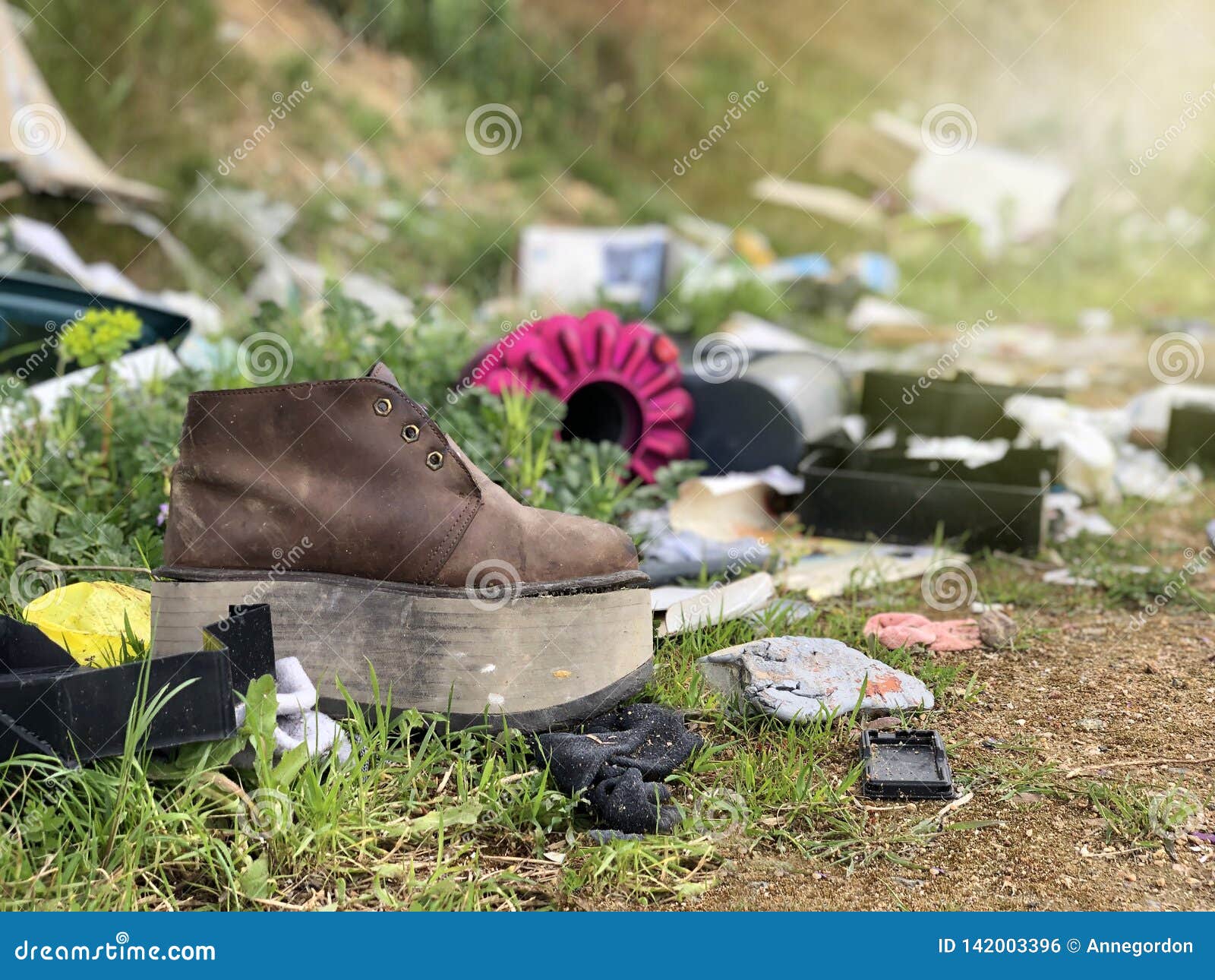 Waste scattered on grass stock photo. Image of meadow - 142003396