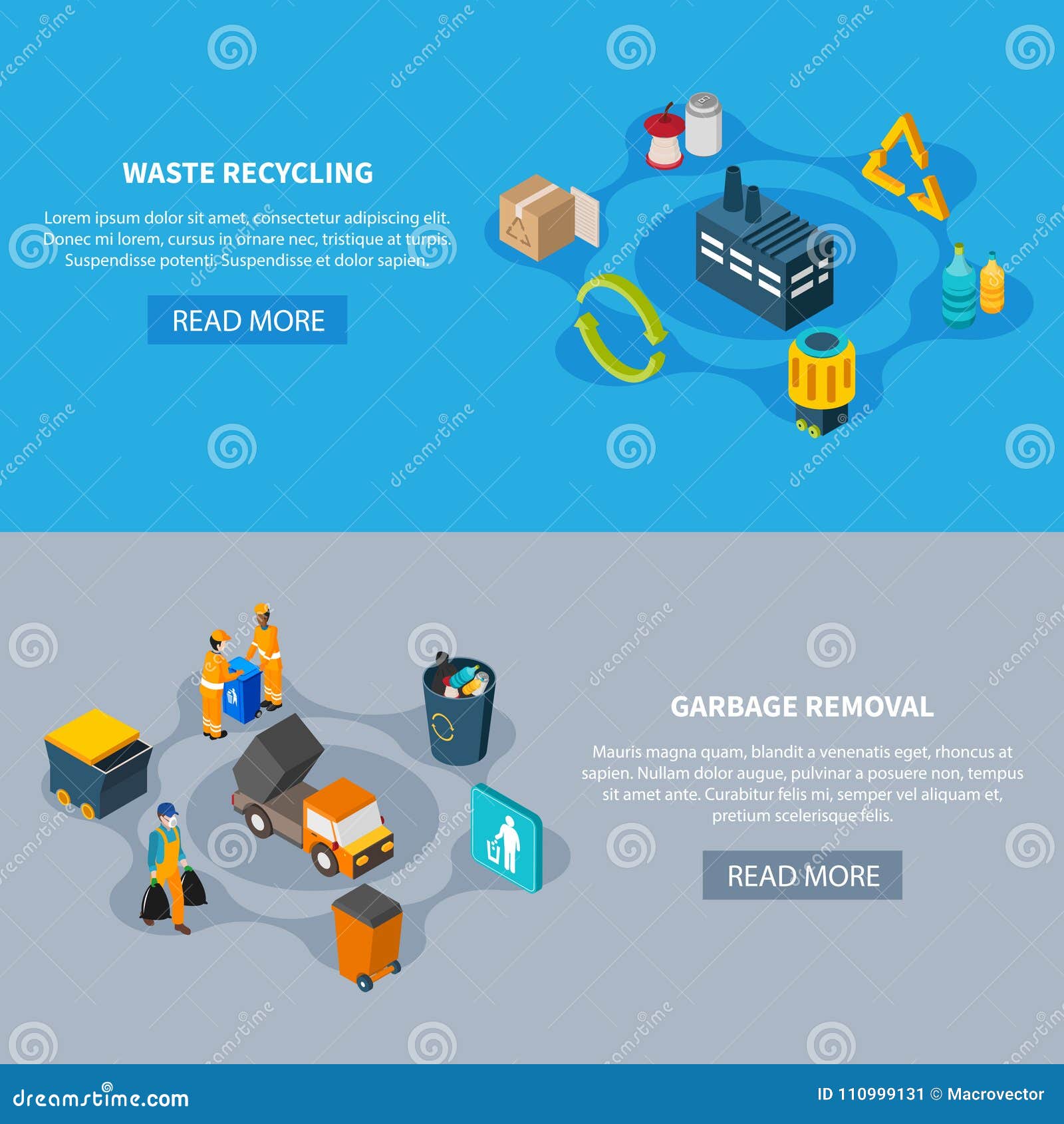 Waste Separation Banners Set Stock Vector - Illustration of isometric ...