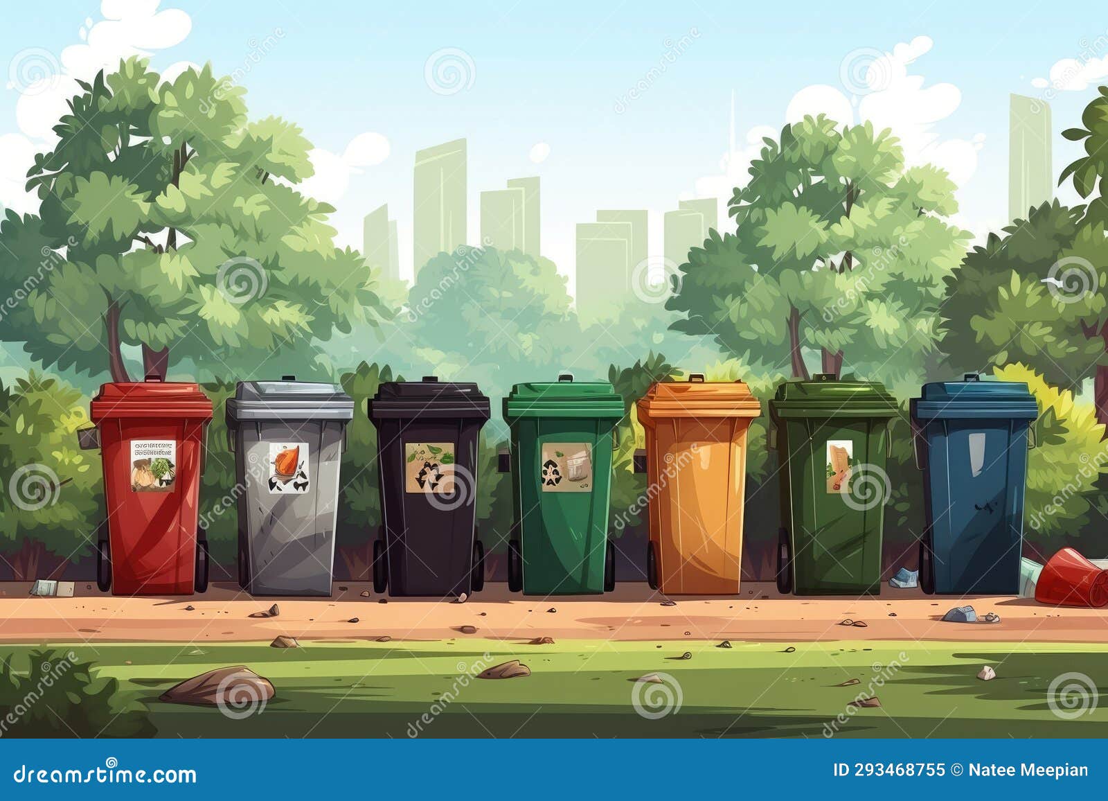 Waste Sorting Containers. Recycle Bins in a Clean Natural Environment ...