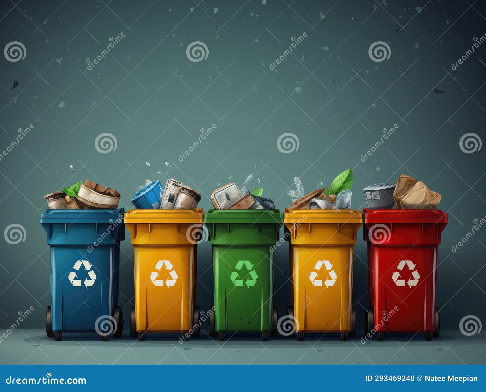 Waste Sorting Containers. Recycle Bins in a Clean Natural Environment ...
