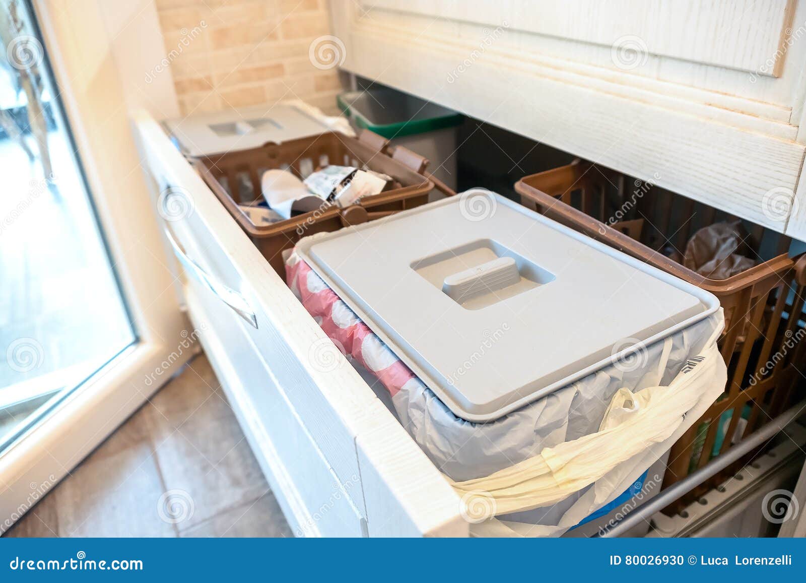 Waste Sorting Drawer Recycling Kitchen Home Chores Stock Photo - Image ...