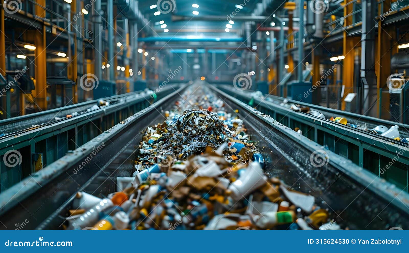 Waste Sorting Facility with Conveyors Sorting Various Household Waste ...