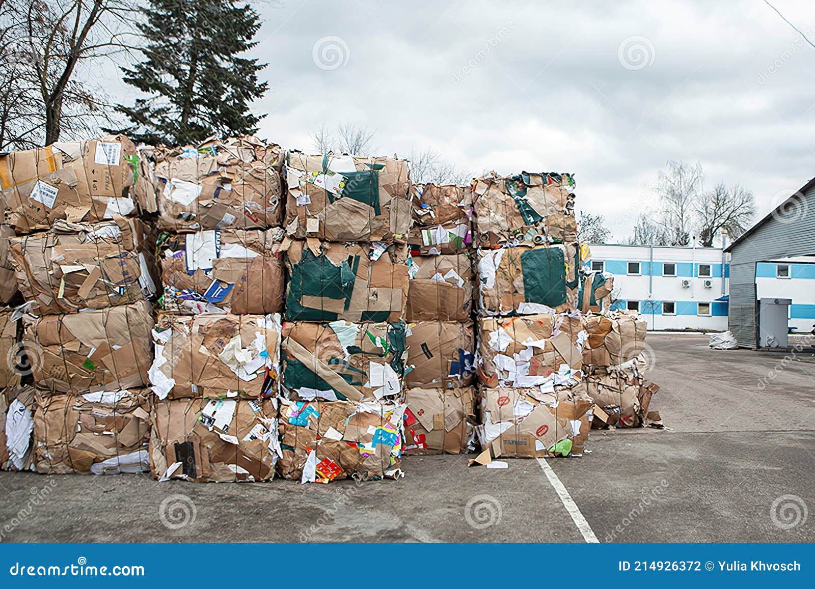 Waste Sorting Factory. Cubes of Pressed Metal Cans. Stock Photo - Image ...