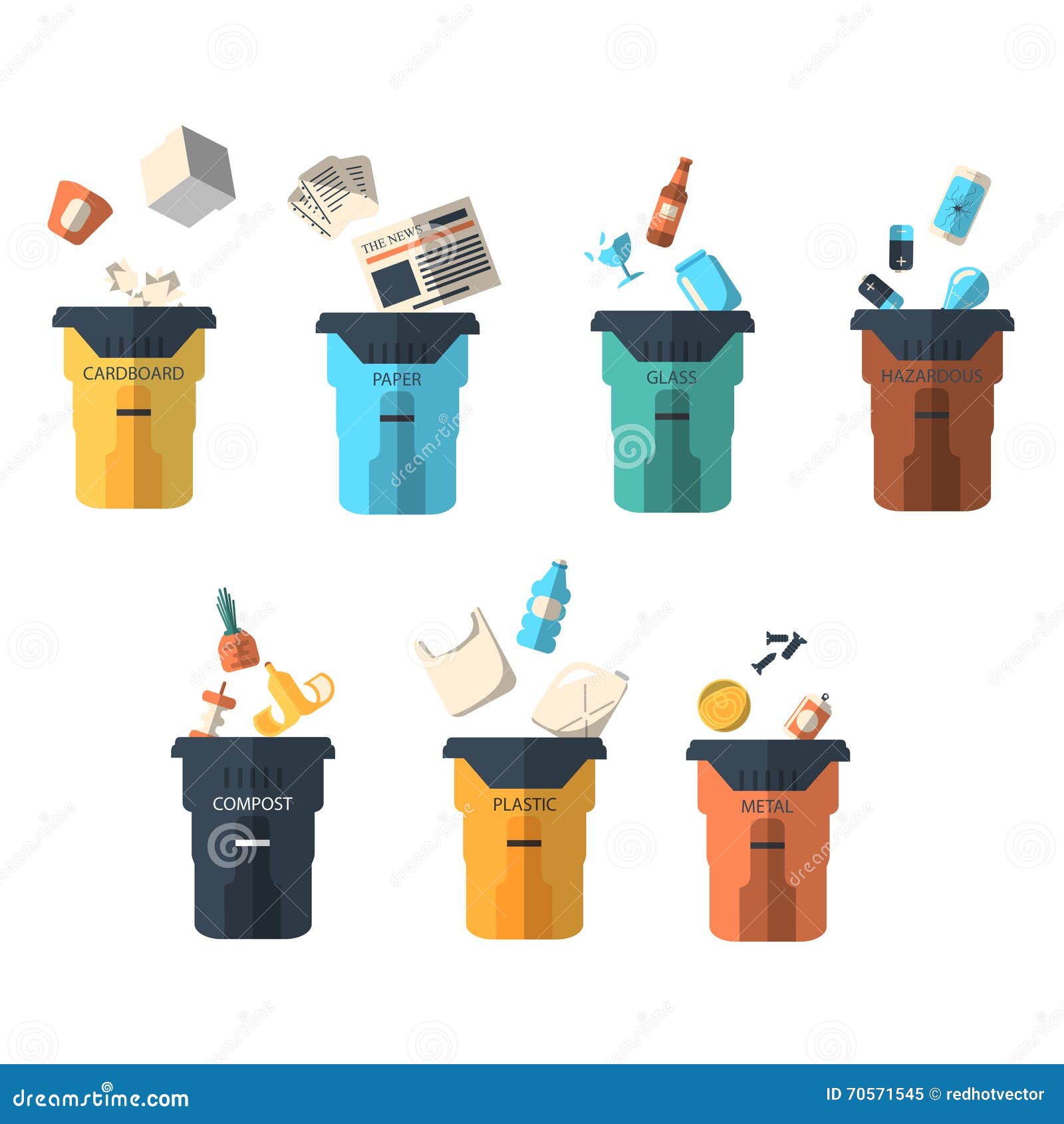 Waste Sorting Icons Set With Dustbins And Trash Vector Illustration ... Waste Sorting Icons Set With Dustbins And Trash Vector Illustration ...