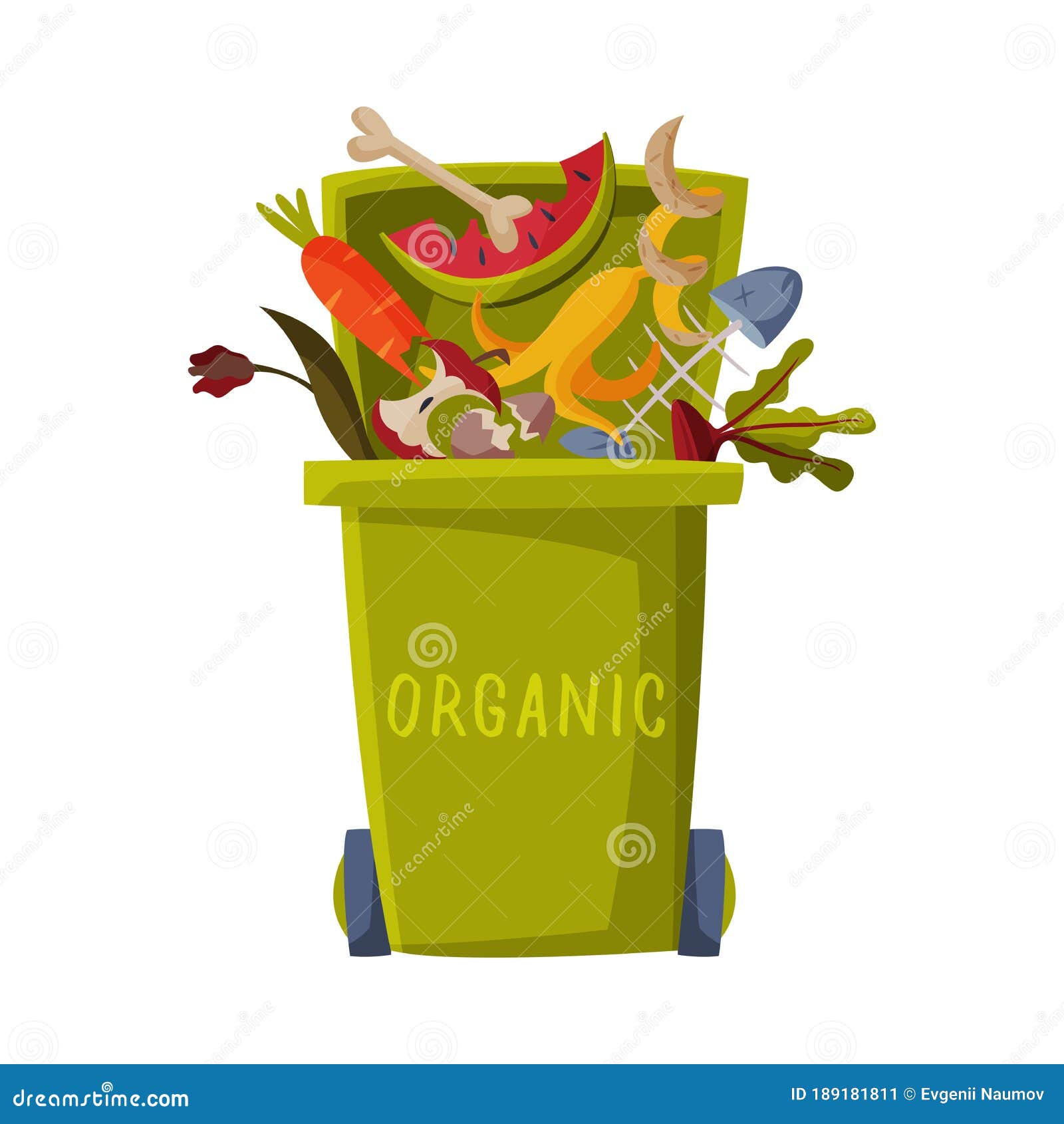 Waste Sorting, Green Trash Can With Sorted Organic Garbage, Segregation ...