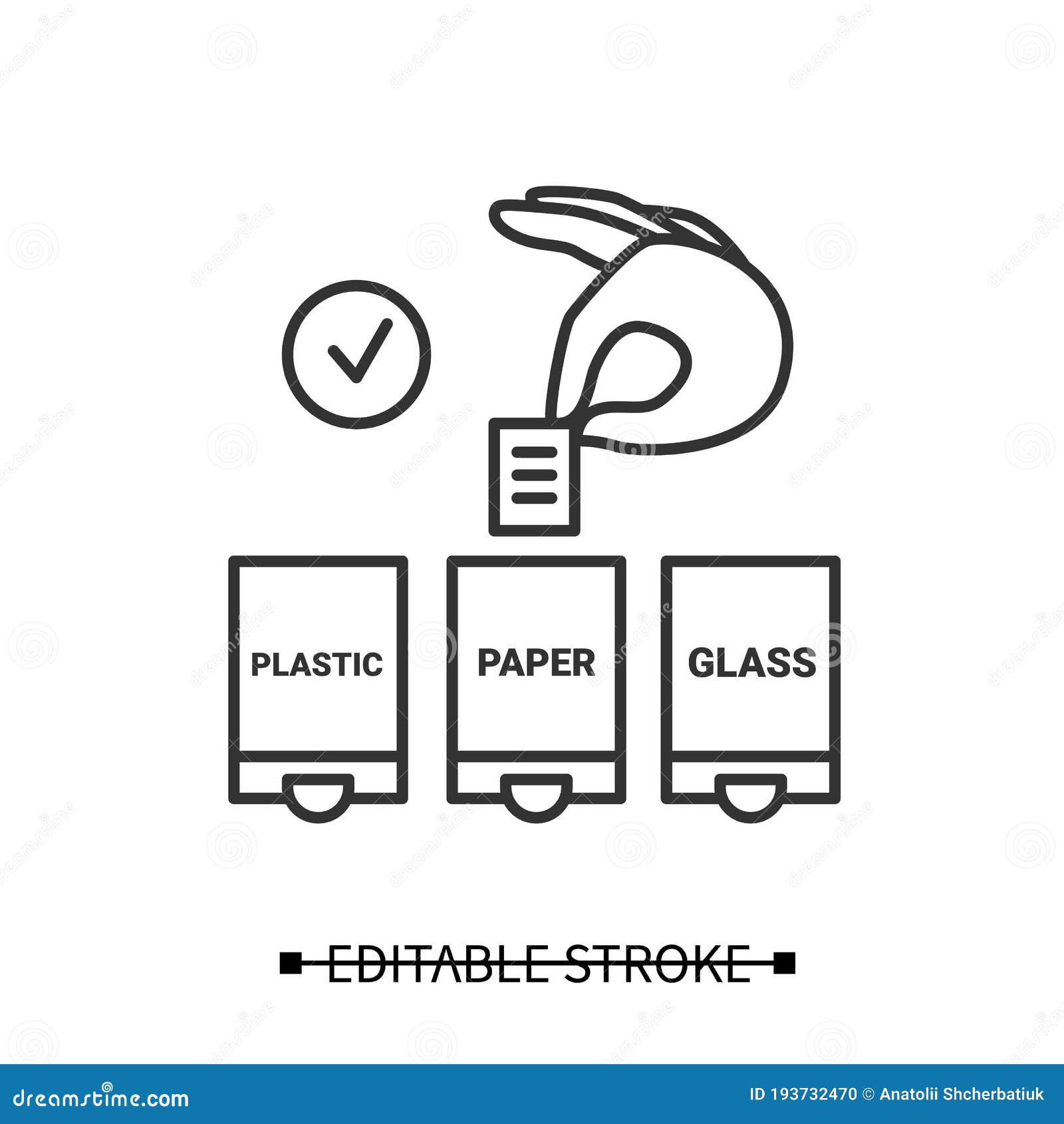 Waste Sorting Icon. Hand Putting Paper in Trash Container Simple Vector ...