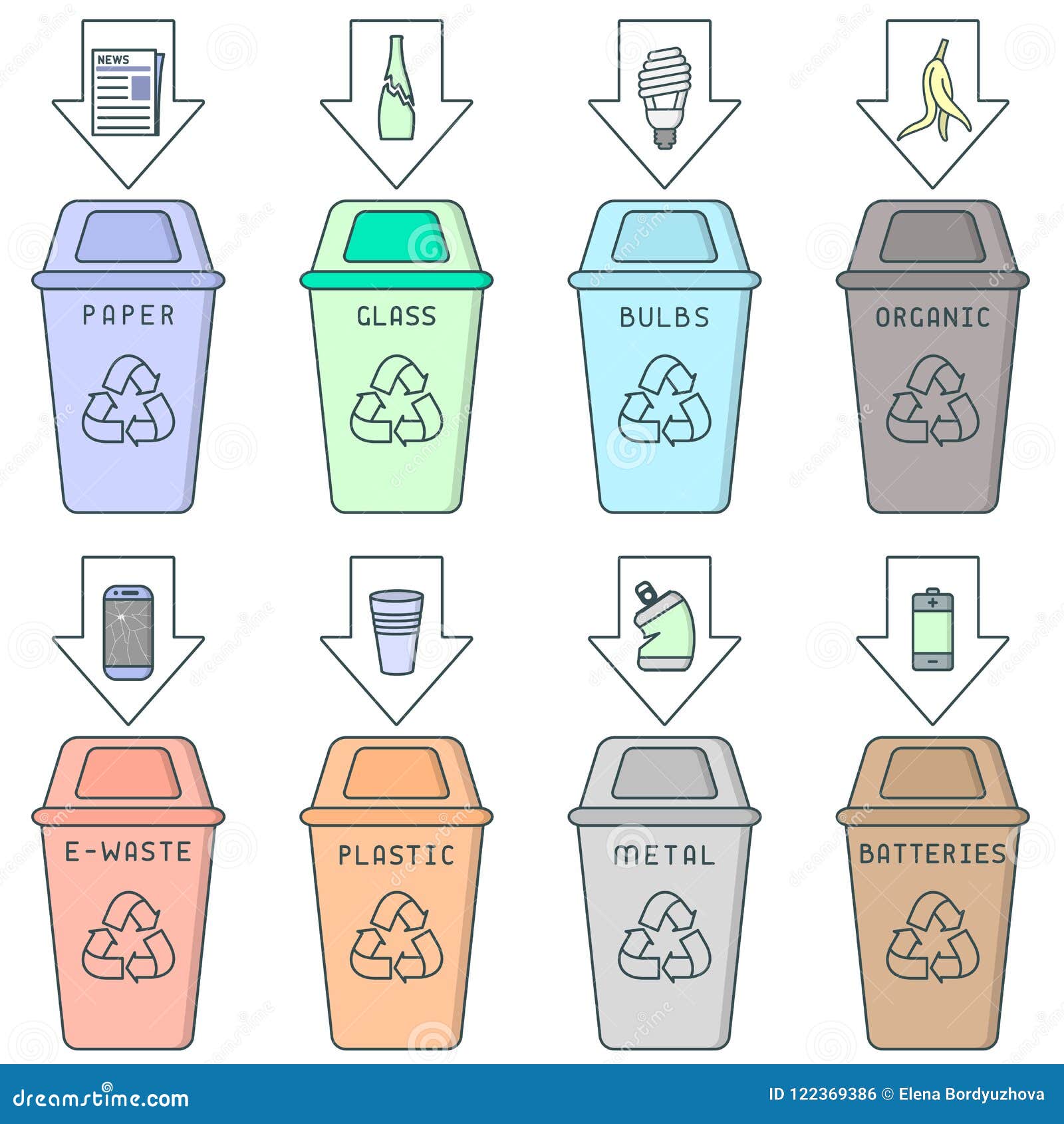 Waste Sorting Icons Set with Dustbins and Trash Stock Vector ... Waste Sorting Icons Set with Dustbins and Trash Stock Vector ...