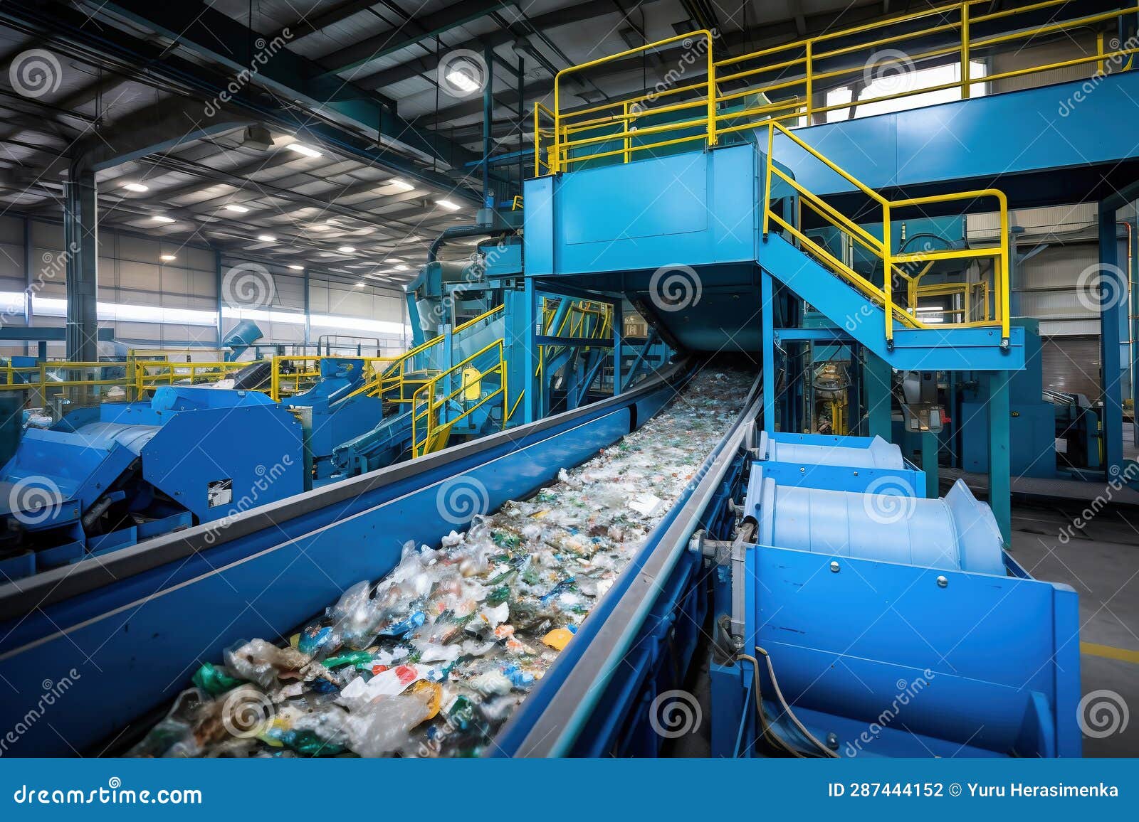 Waste Sorting Plant. Many Different Conveyors and Bins. Conveyors ...