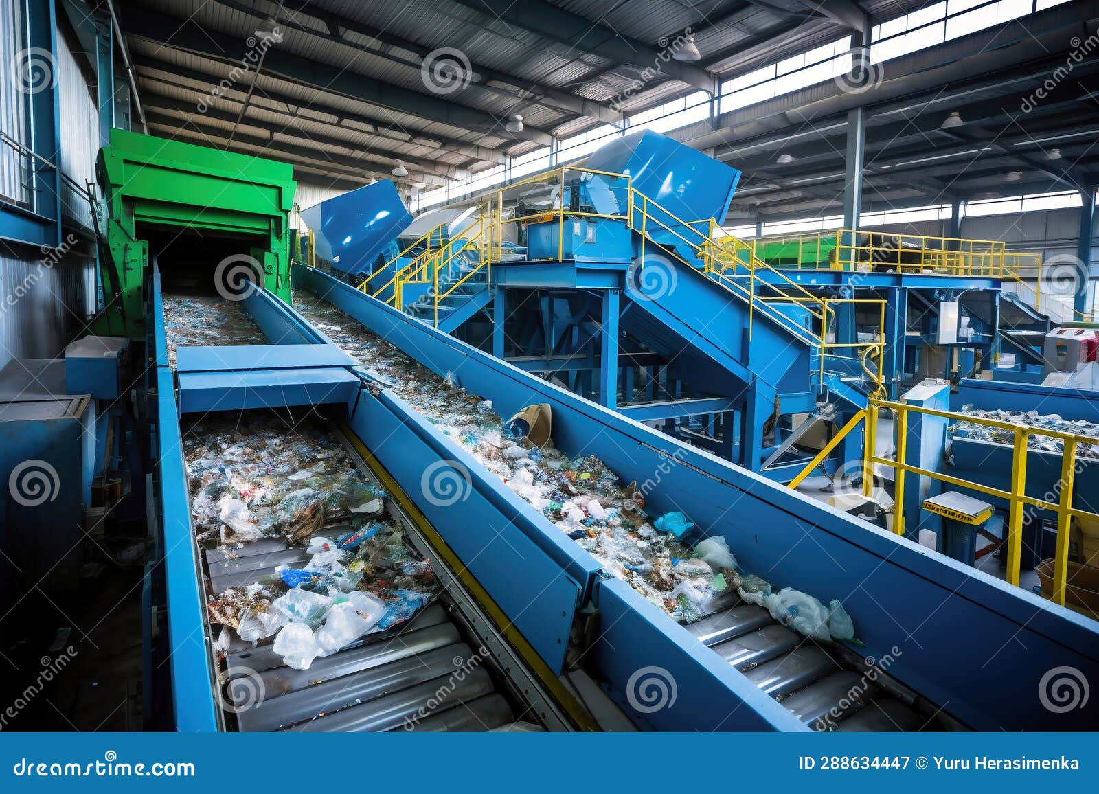 Waste Sorting Plant. Many Different Conveyors And Bins. Conveyors ...