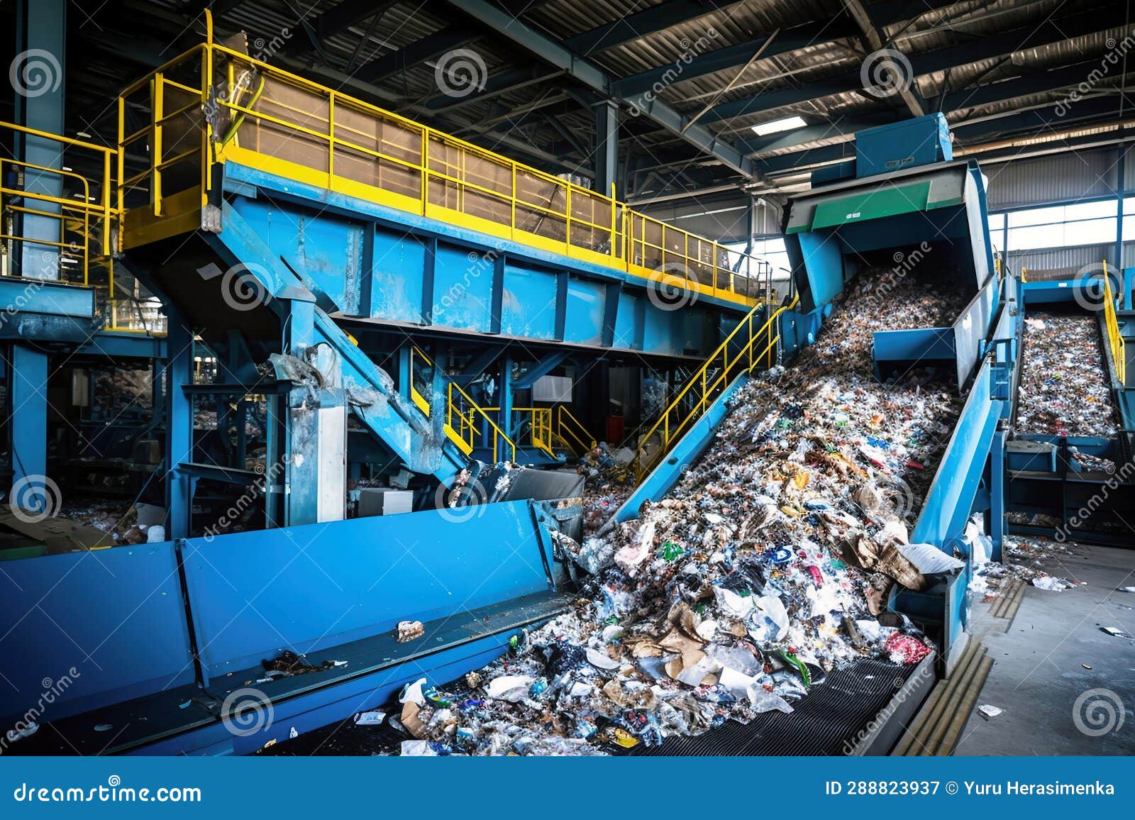 Waste Sorting Plant. Many Different Conveyors And Bins. Conveyors ...