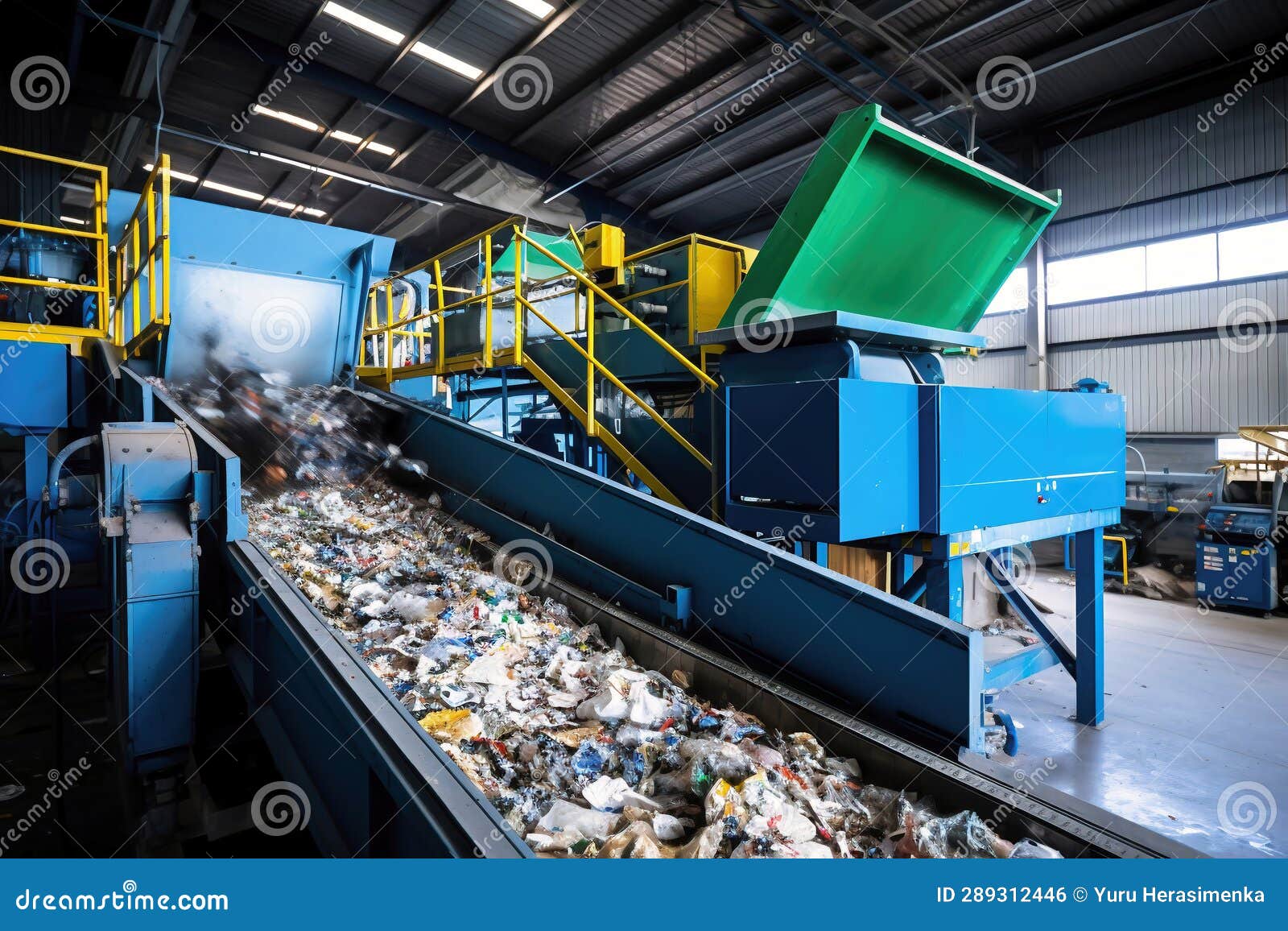 Waste Sorting Plant. Many Different Conveyors And Bins. Conveyors ...
