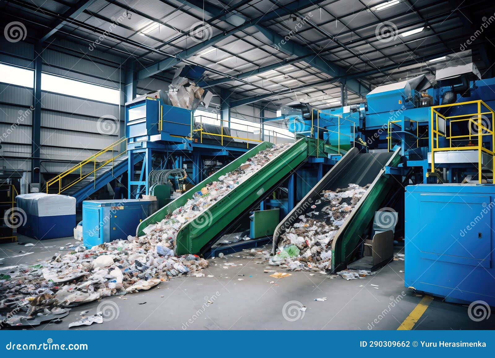 Waste Sorting Plant. Many Different Conveyors And Bins. Conveyors ...
