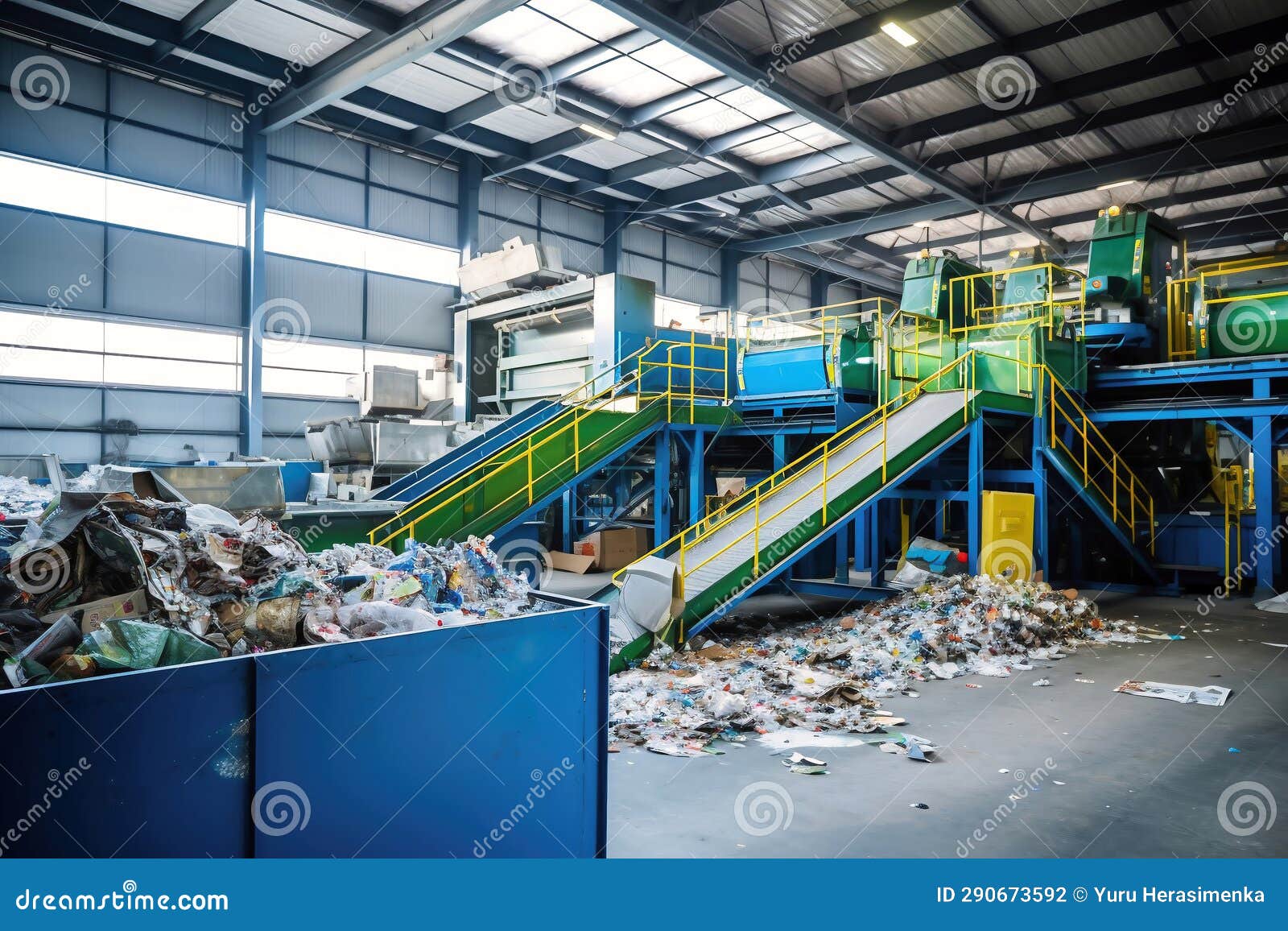 Waste Sorting Plant. Many Different Conveyors And Bins. Conveyors ...