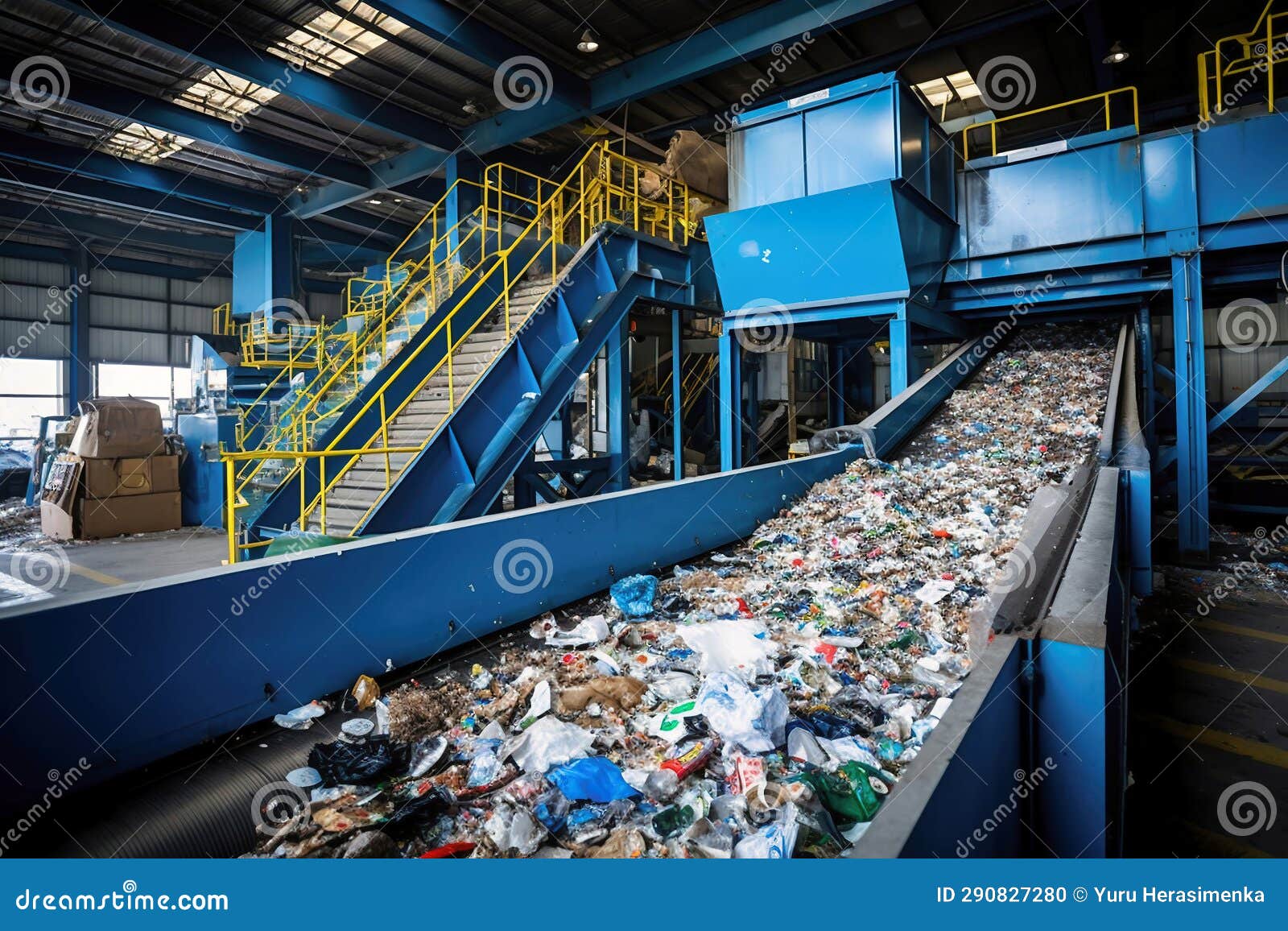 Waste Sorting Plant. Many Different Conveyors And Bins. Conveyors ...