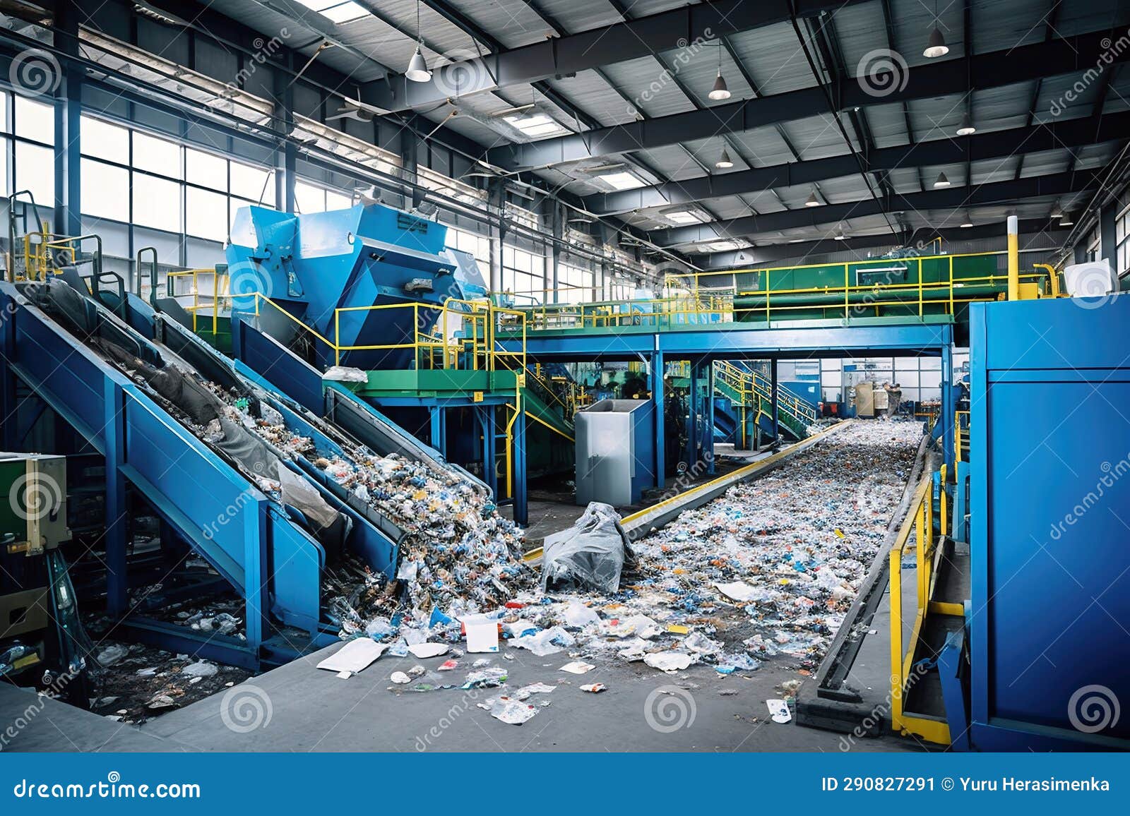 Waste Sorting Plant. Many Different Conveyors And Bins. Conveyors ...