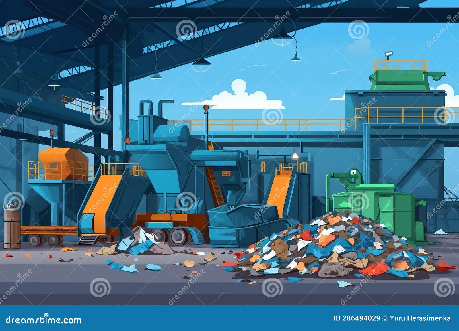 Recycling And Processing Waste Plant Industry, Truck At Garbage Recycle ...