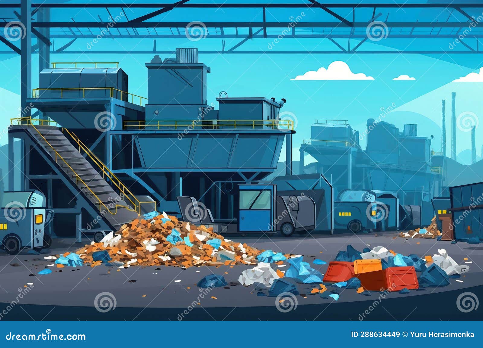 Recycling And Processing Waste Plant Industry, Truck At Garbage Recycle ...