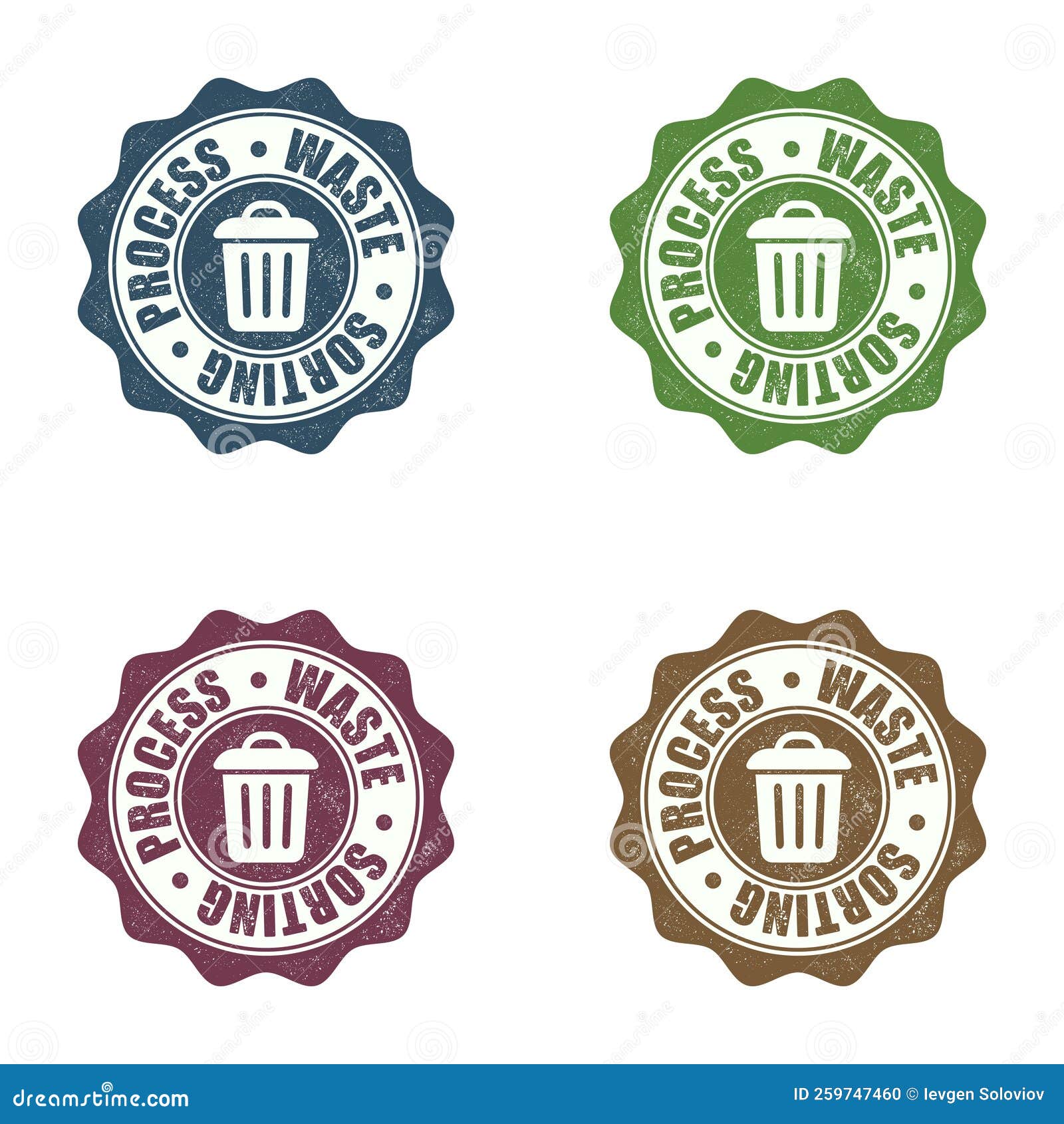 Waste Sorting Process Seals Set Stock Vector - Illustration of grunge ...