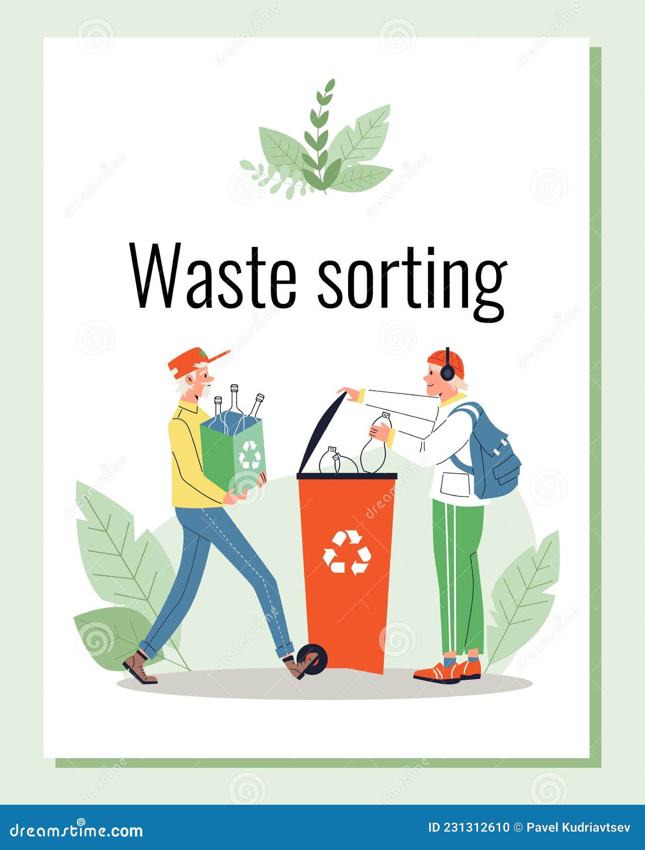 Waste Sorting and Recycling Banner or Poster Layout, Flat Vector ...