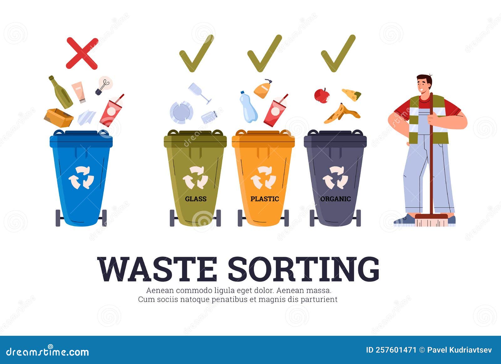 Waste Sorting and Recycling Concept with Trash Bins Flat Vector ...
