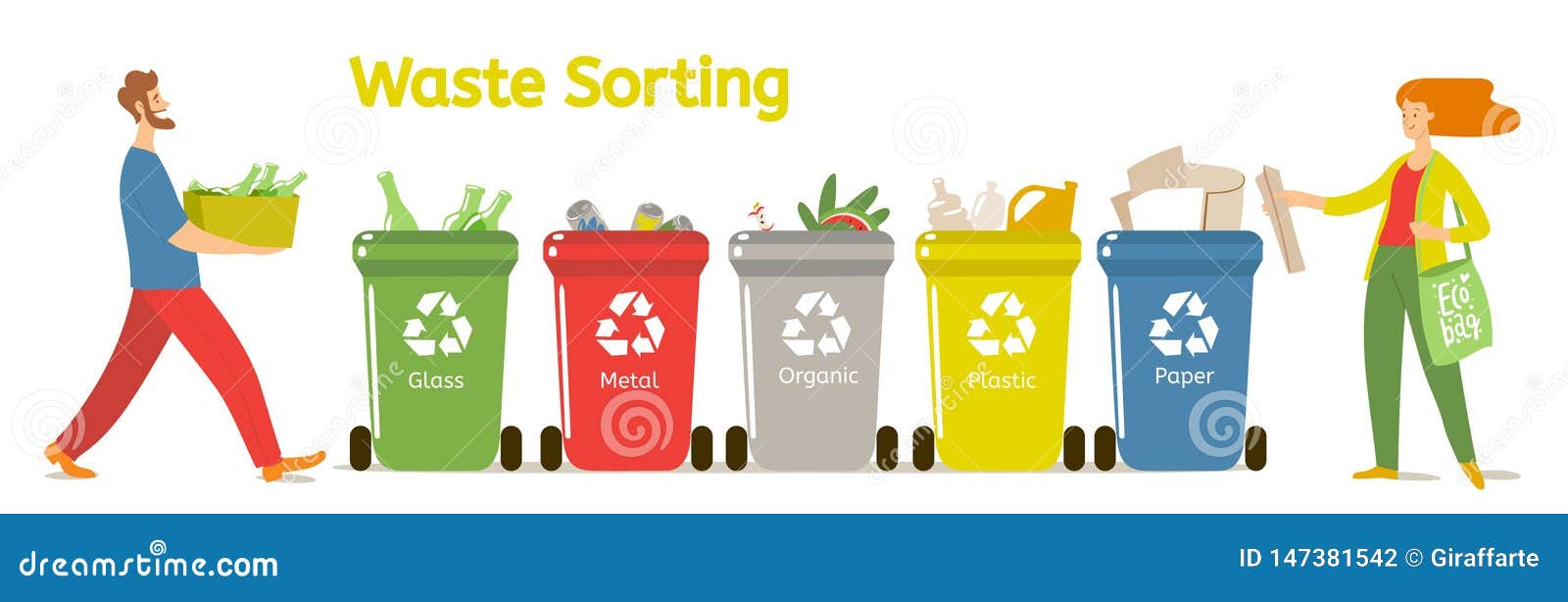Waste Sorting Vector Illustration with Two People Stock Vector ...