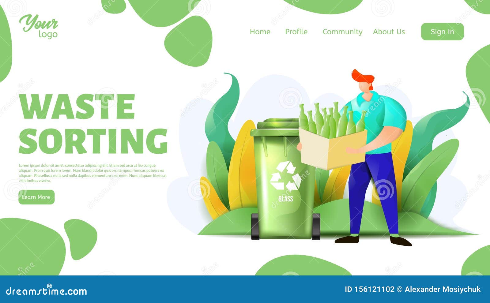 Waste Sorting Web Page Template.Man Holding Box Filled With Unsorted ...
