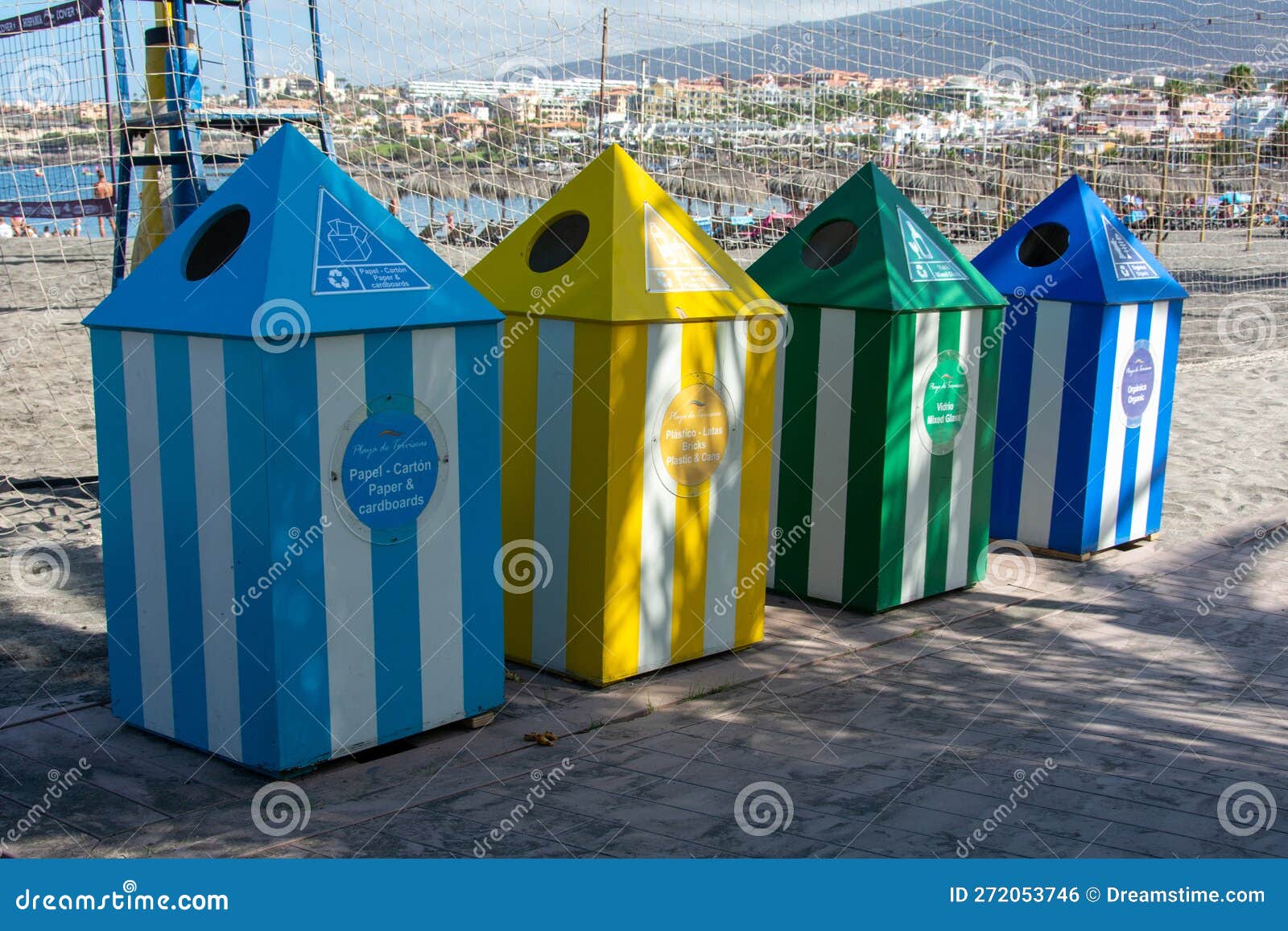 Waste System for Waste Separation on the Beach Stock Photo - Image of ...
