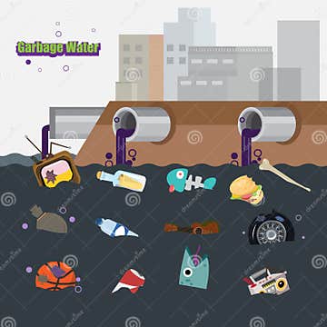 Waste water with garbage - stock illustration. Illustration of bones ...