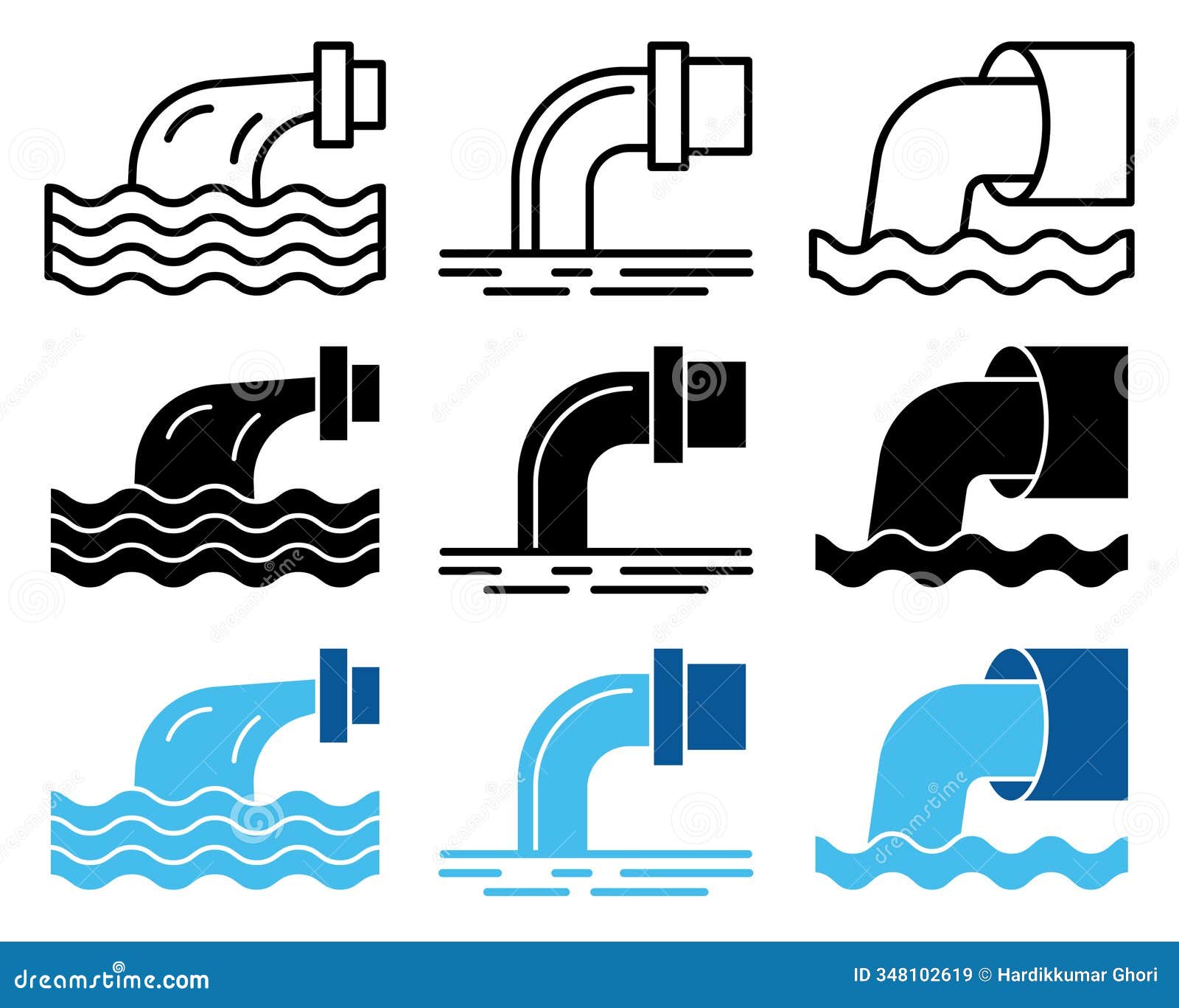 Waste Water Pipe Flow Down The River Waves. Water Pollution Utility And ...
