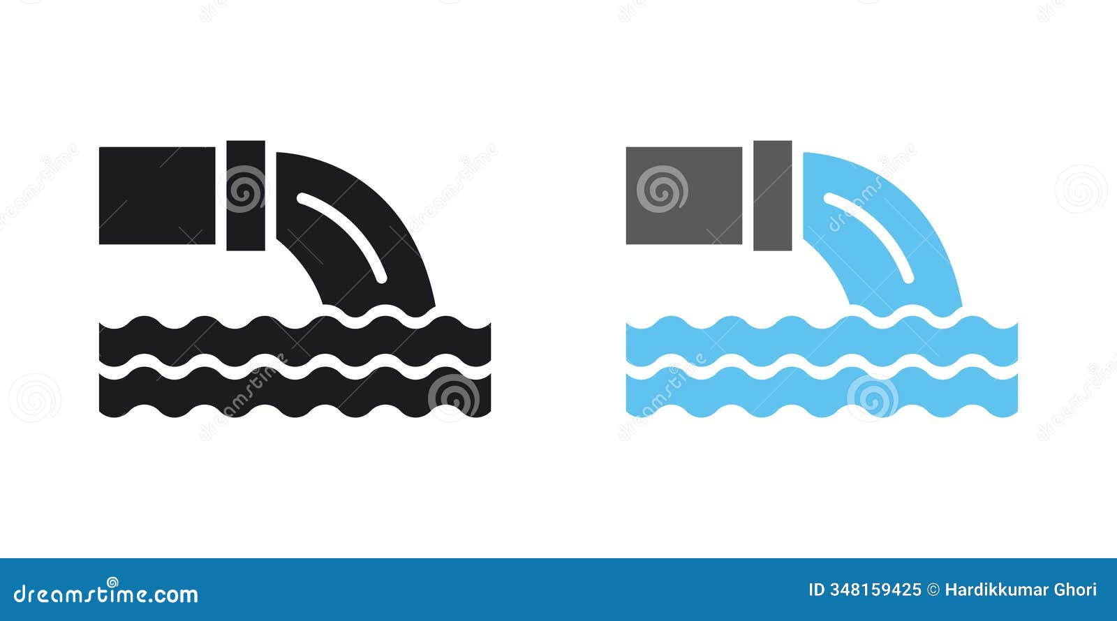 Waste Water Pipe Flow Down The River Waves. Water Pollution Utility And ...