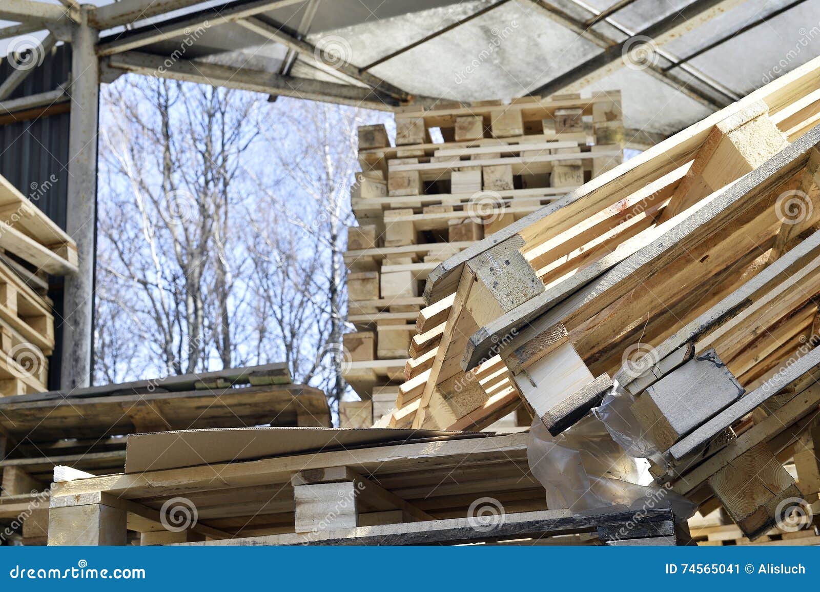 Waste Wood from Pallets Stacked in the Storage Room Stock Image - Image ...