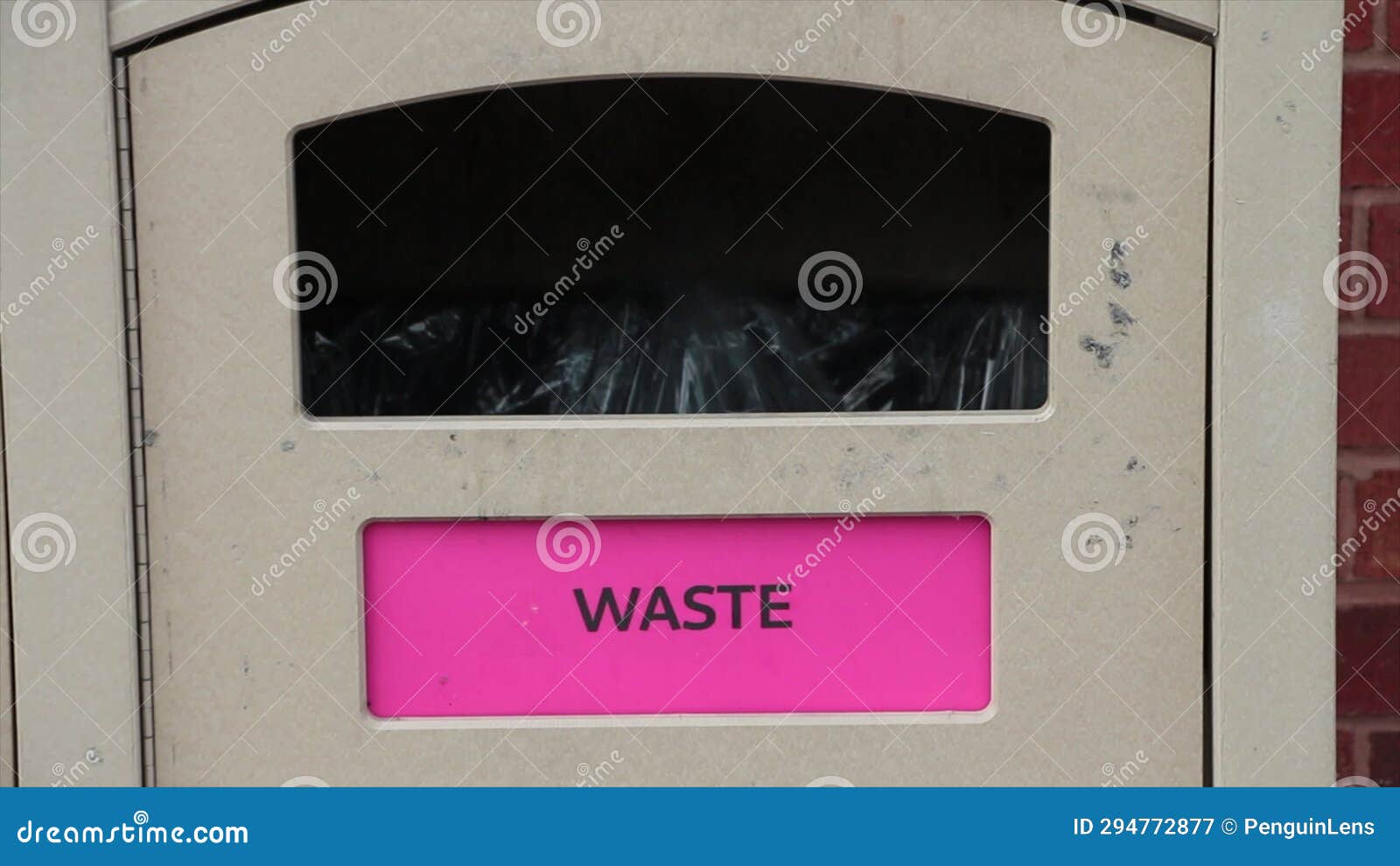 Waste Word Writing Caption Text Light Brown Public Garbage Bin with Bag ...