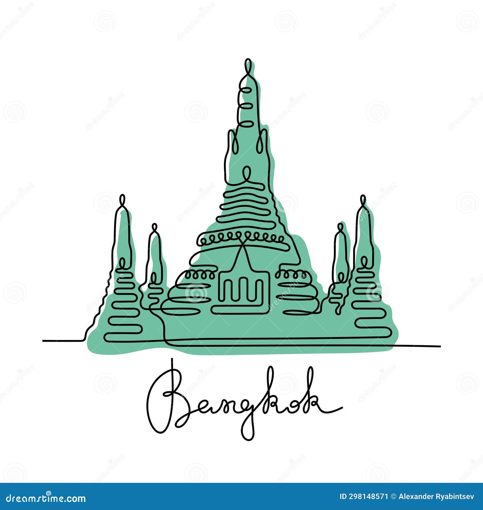 Wat Arun Bangkok One Line Vector Illustration Stock Illustration Illustration Of Famous