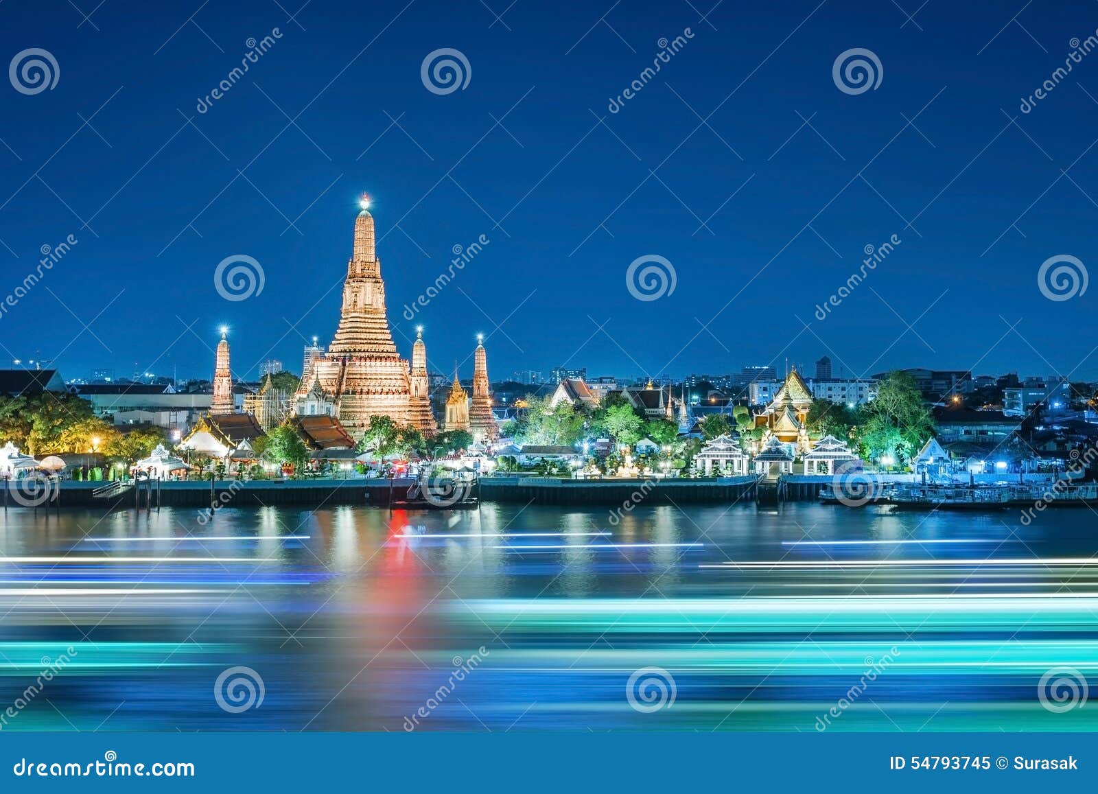 Wat Arun night view Temple stock image. Image of attract - 54793745