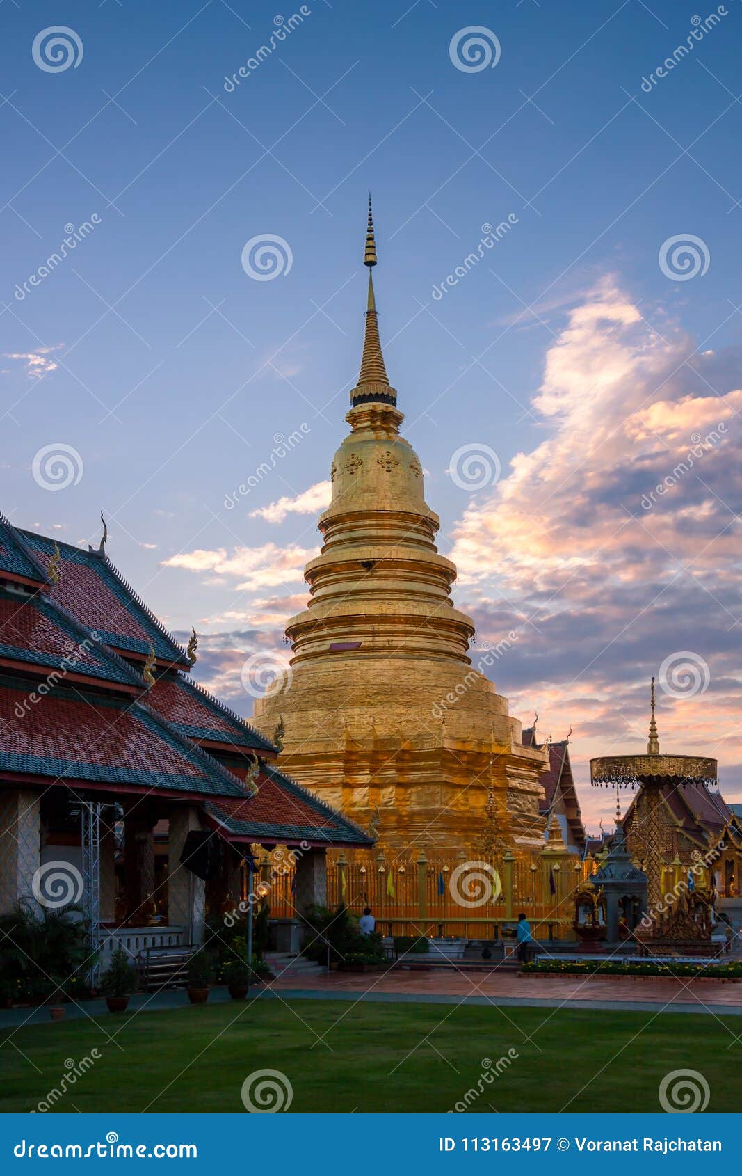 Wat Phra that Hariphunchai stock image. Image of tourist - 113163497