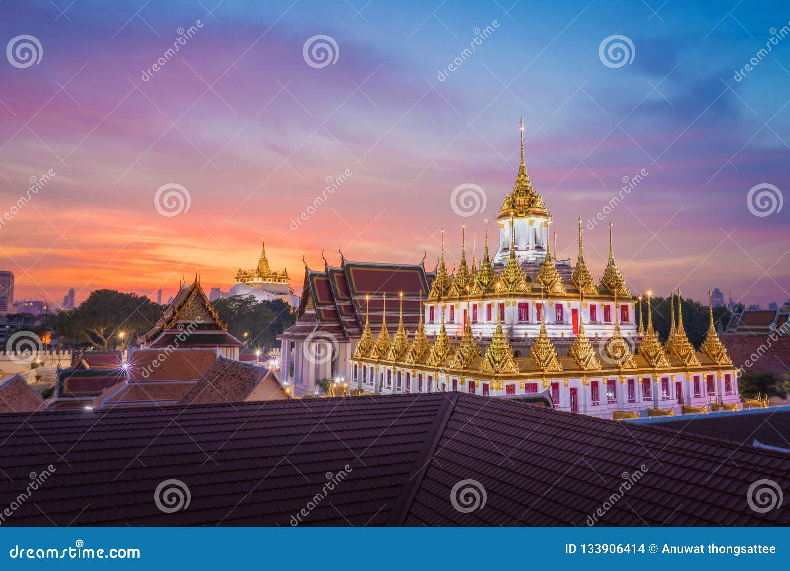 Wat Ratchanadda & Wat Saket in Bangkok Thailand Stock Photo - Image of ...