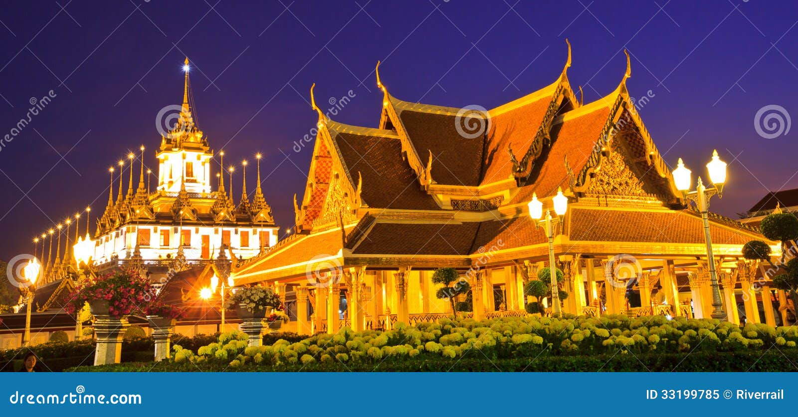 Wat Ratchanaddaram in the Sunset Stock Image - Image of buddhist ...