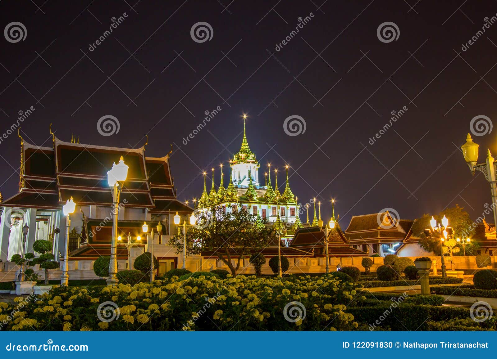Night Scene of Loha Prasat at Wat Ratchanaddaram Woravihara-buddhist ...