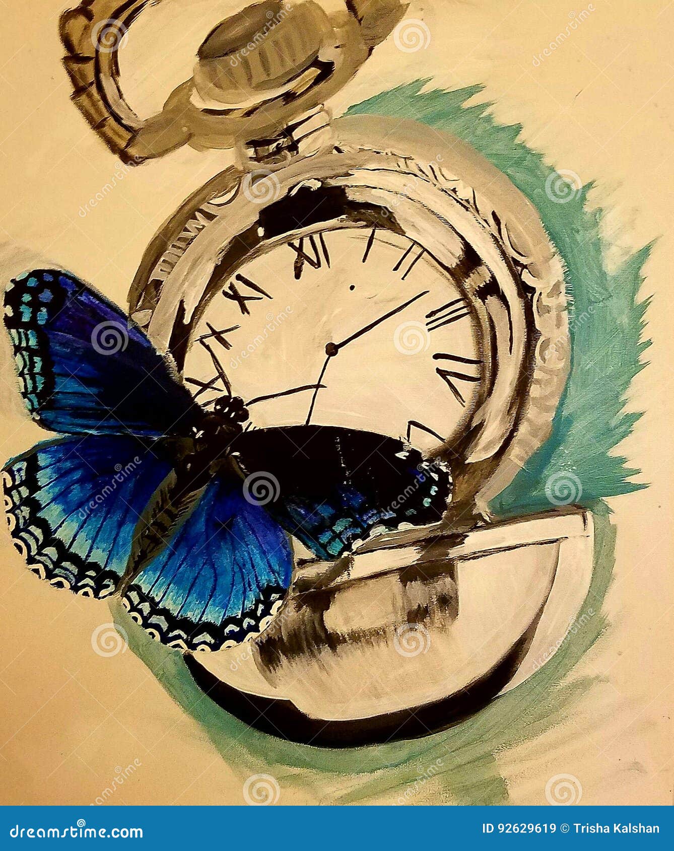 Watch, butterfly stock illustration. Illustration of clock - 92629619