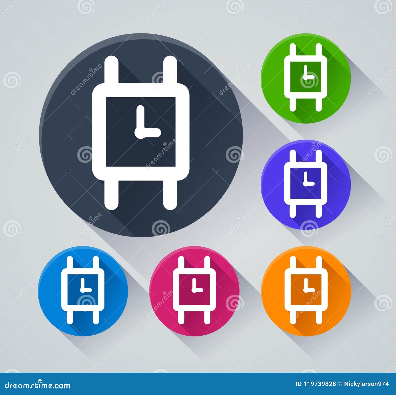 Watch Circle Icons with Shadow Stock Vector - Illustration of flat ...