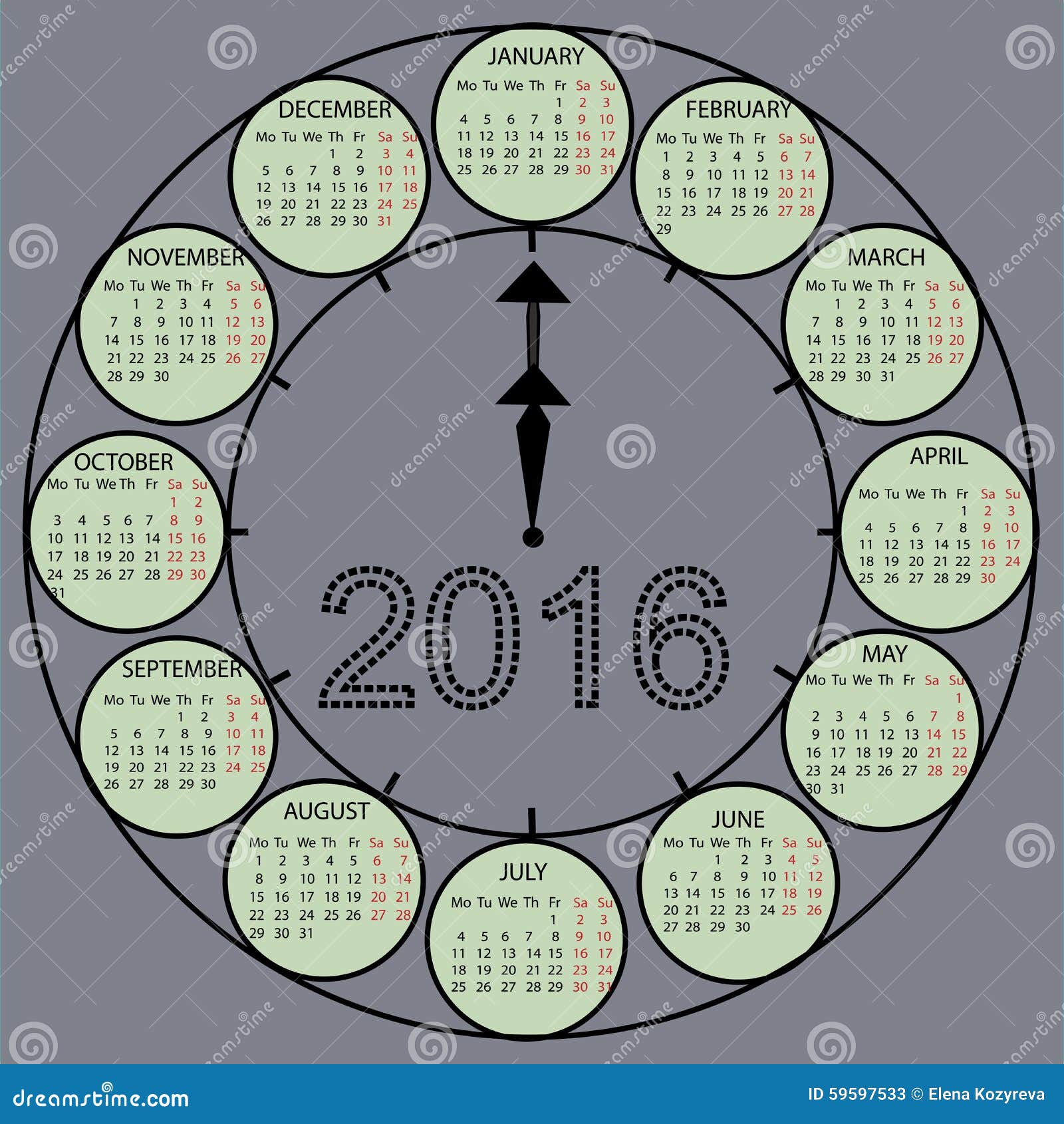 Watch Dial Hands 2016 Year Vector Calendar Stock Vector - Illustration ...