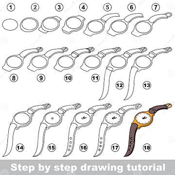 Watch. Drawing tutorial. stock vector. Illustration of school - 68311037