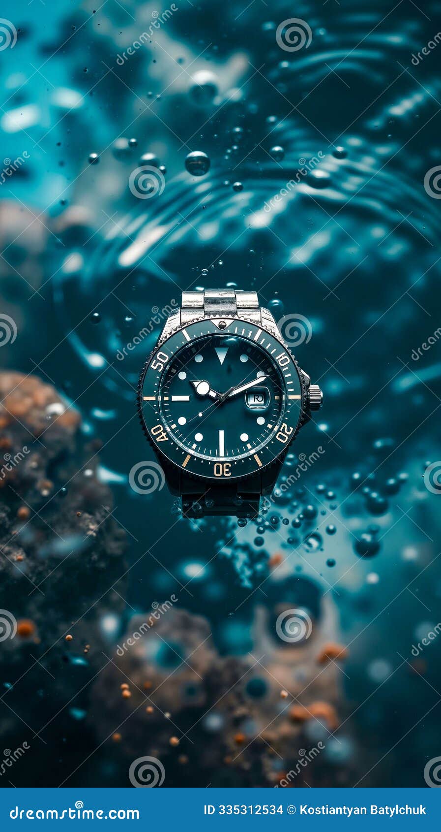 A Watch Floating in the Water with Bubbles on the Surface Stock Photo ...