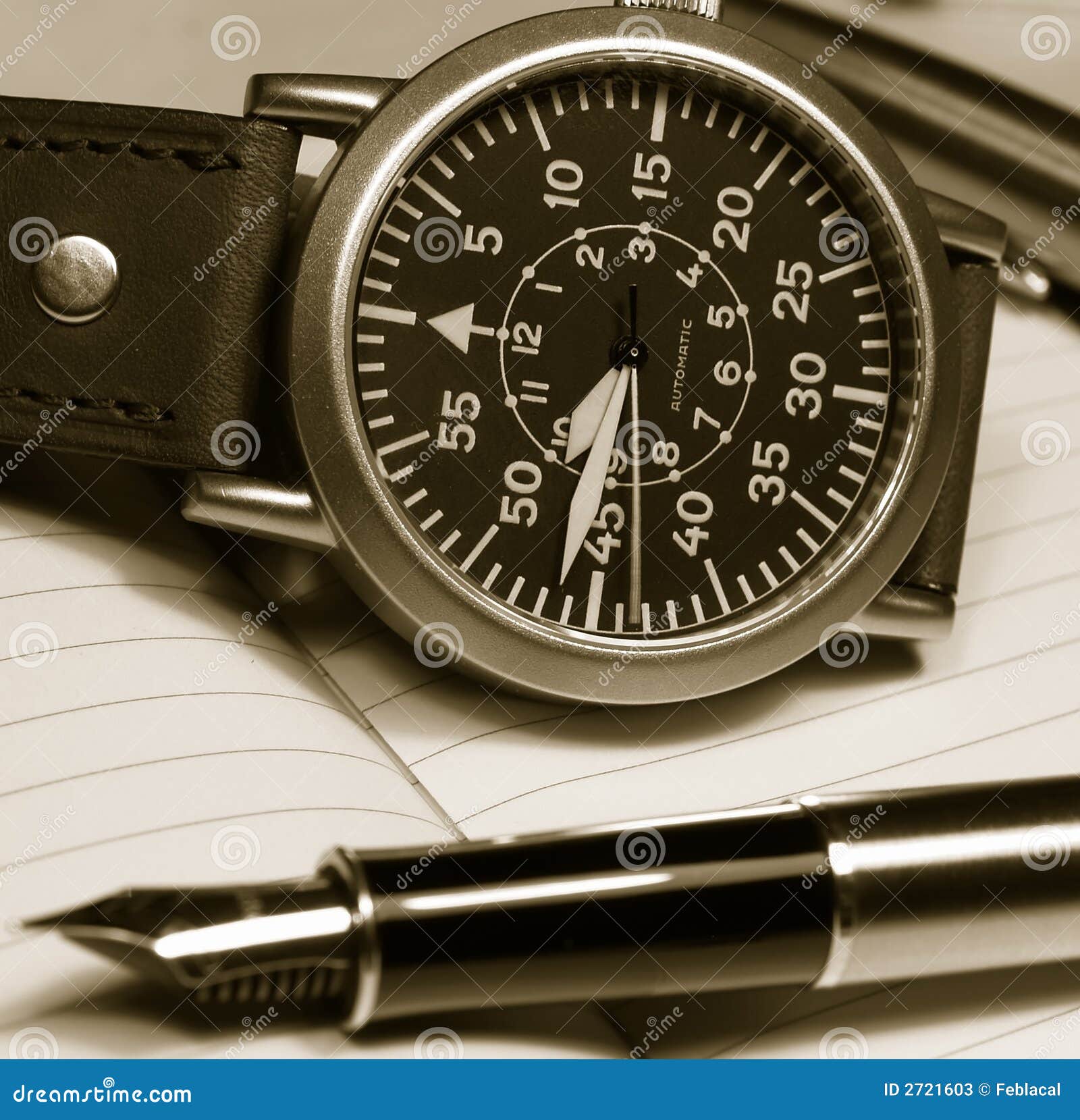 Watch and fountain pen stock image. Image of moleskine - 2721603