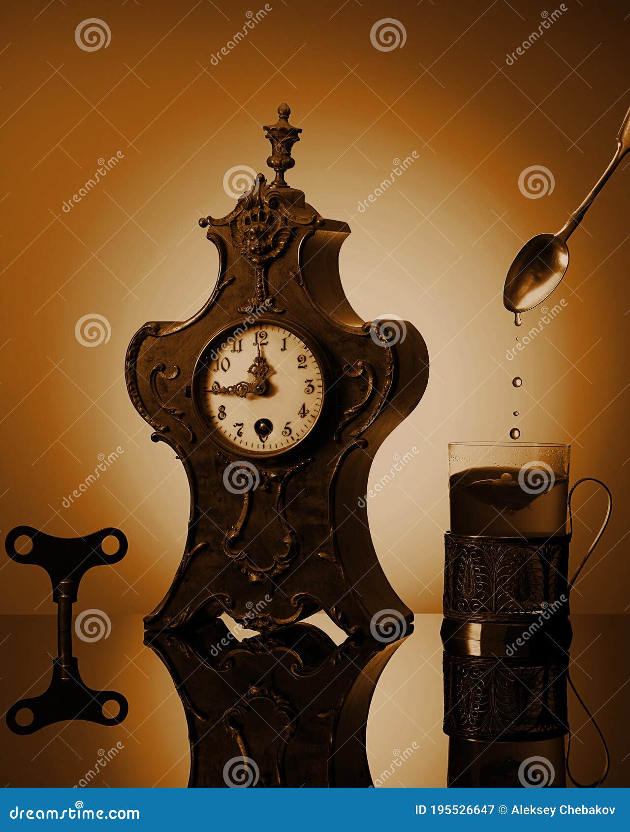 Eye With The Reflection Of The Clock On The Background Of The Sky Stock ...