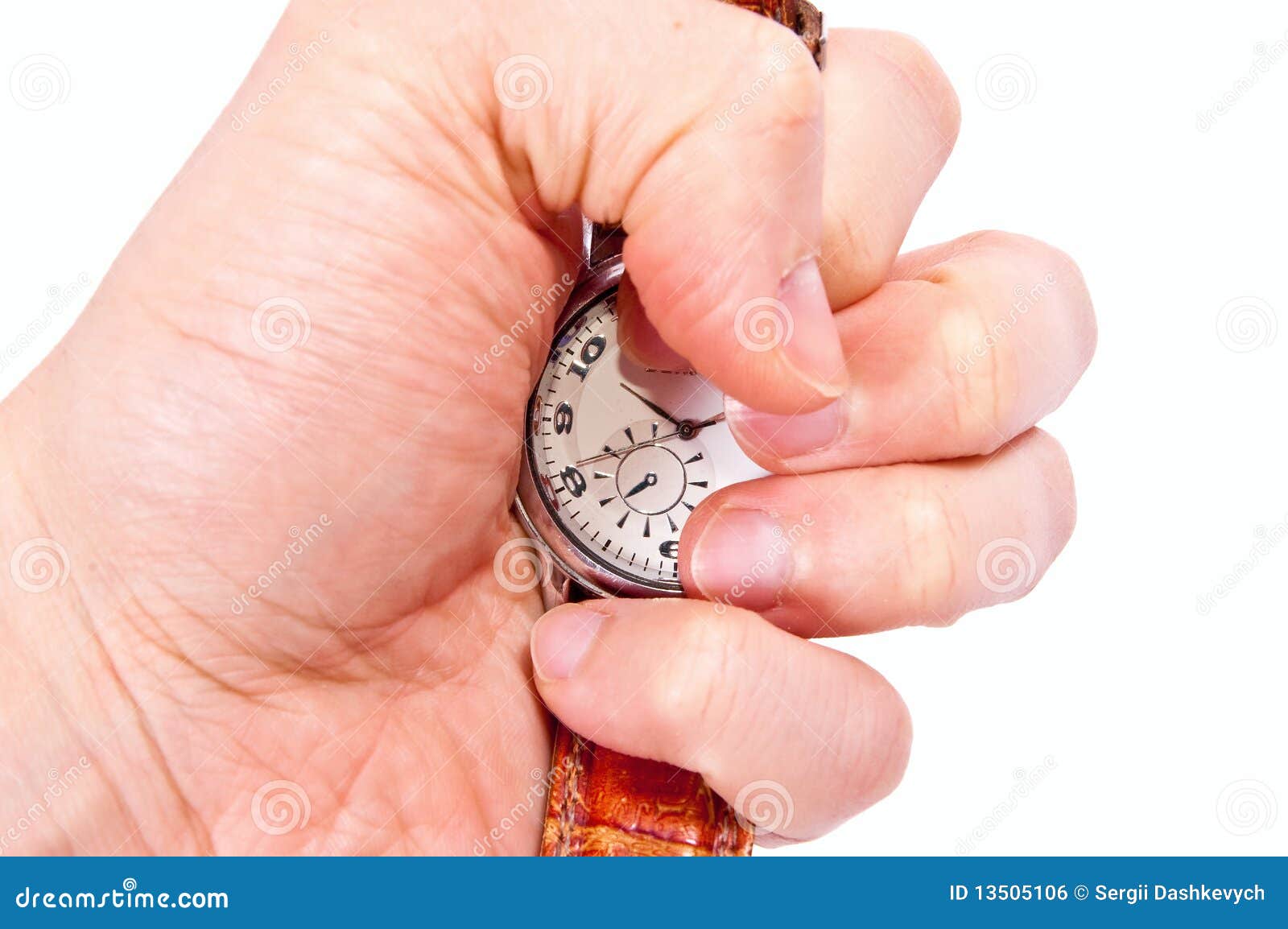 Watch in hand stock photo. Image of front, arrow, number - 13505106