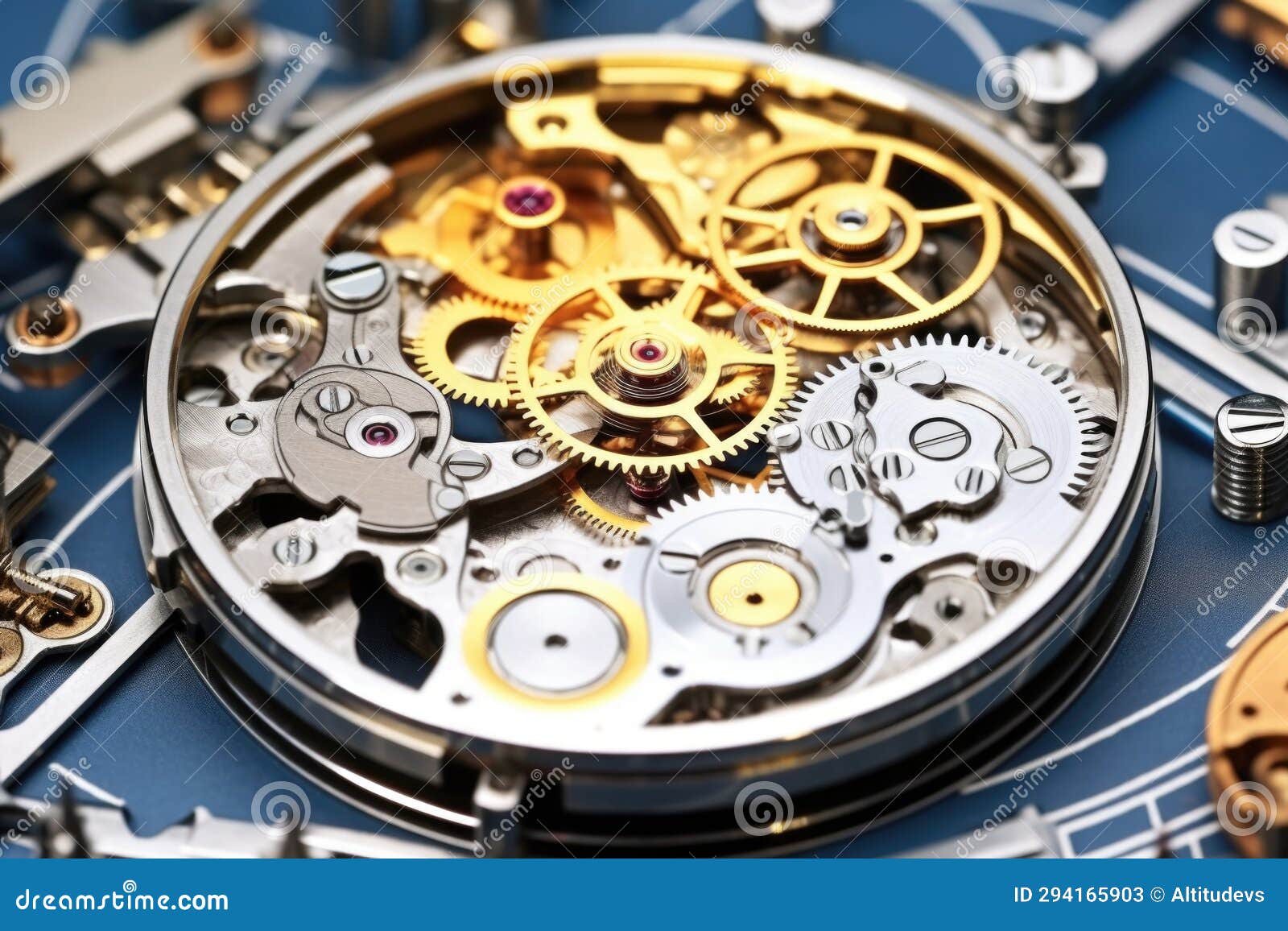 A Watch Mechanism on Top of Its Corresponding Blueprint Stock Image ...